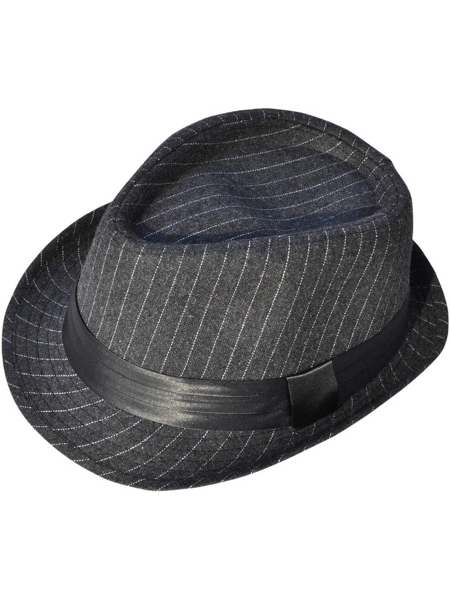 Short Brim Teardrop Crown Pinstriped Fedora Hat 3075_Charcoal Gy ...