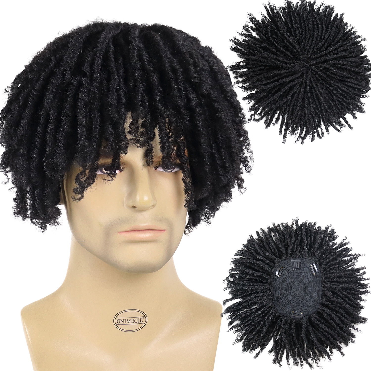 Short Brown Curly Dreadlocks Wigs for Men Braided Wig with Bangs Faux ...