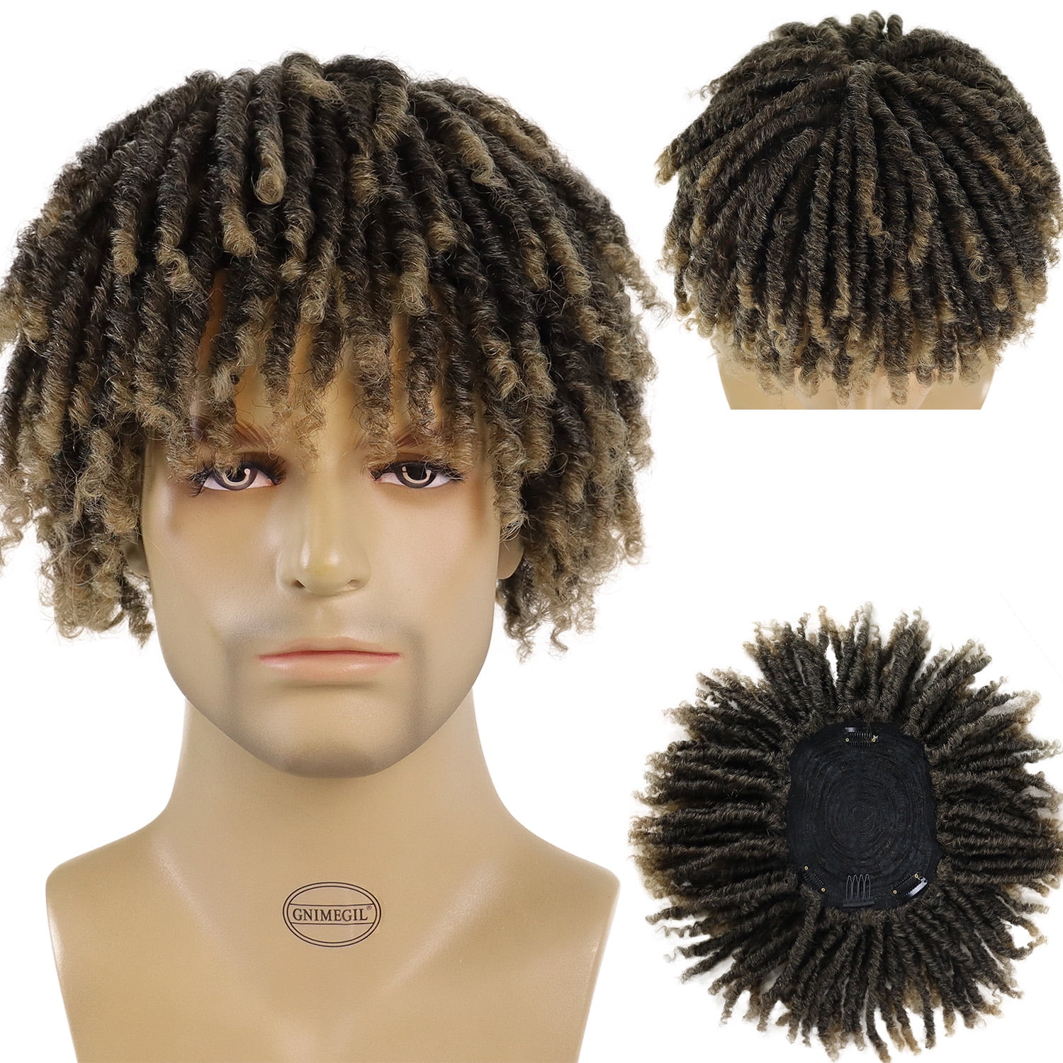 Short Brown Curly Dreadlocks Wigs for Men Braided Wig with Bangs Faux ...