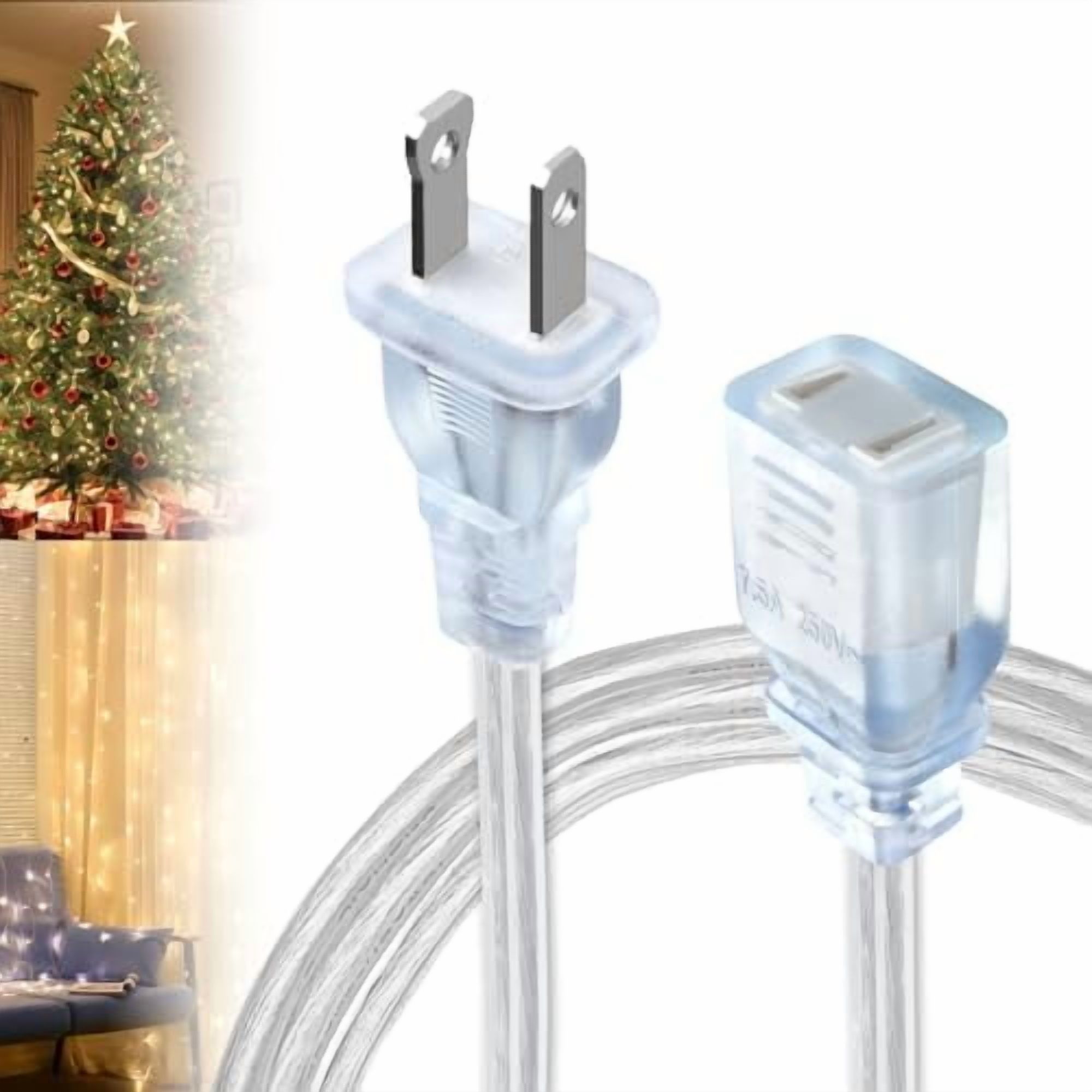 Short Clear Extension Cord 3FT, 1 Pack Single Skinny Extension Cord ...
