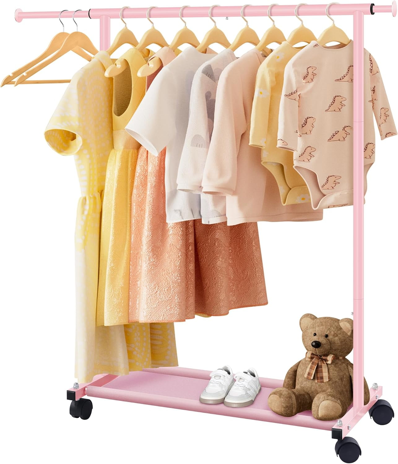 Short Clothing Racks for Hanging Clothes with Bottom Shelves and Wheels ...
