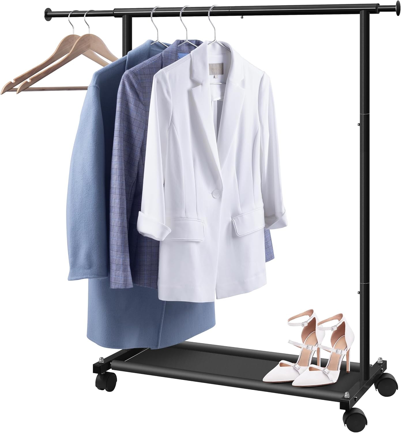 Short Clothing Racks for Hanging Clothes with Bottom Shelves and Wheels ...