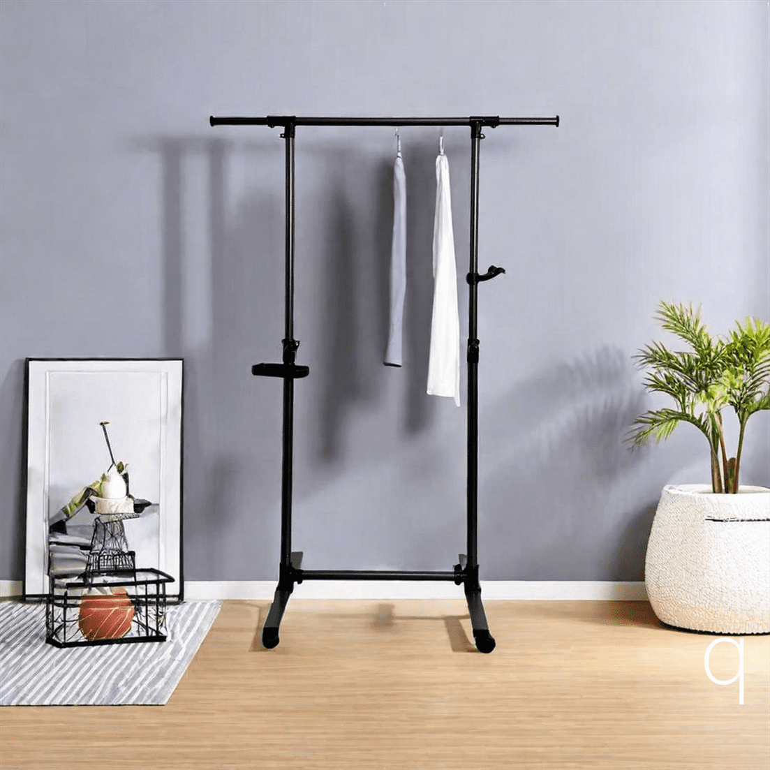 Short Clothing Racks for Hanging Clothes with Bottom Shelves and Wheels ...