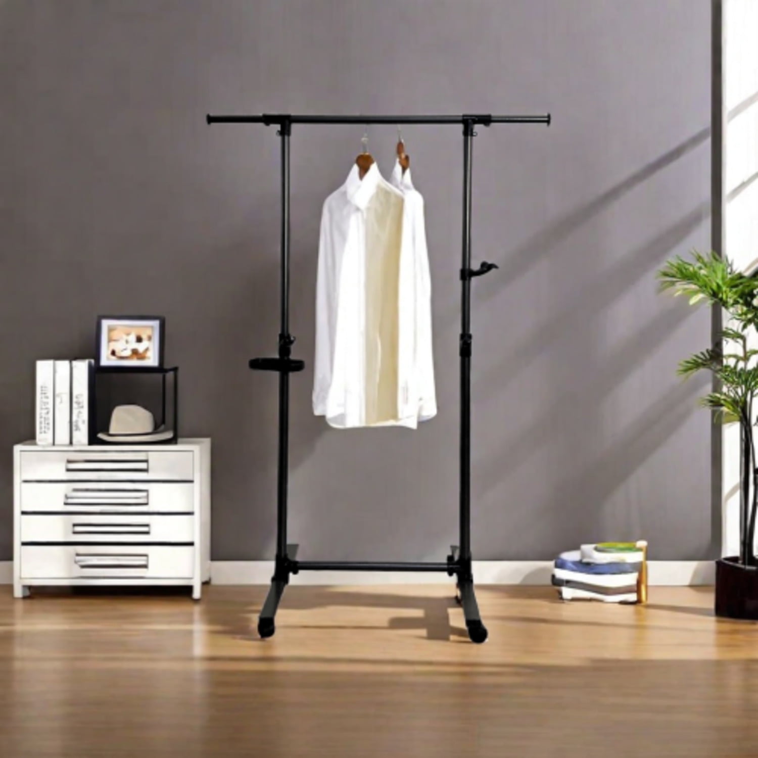 Short Clothing Racks For Hanging Clothes With Bottom Shelves And Wheels ...