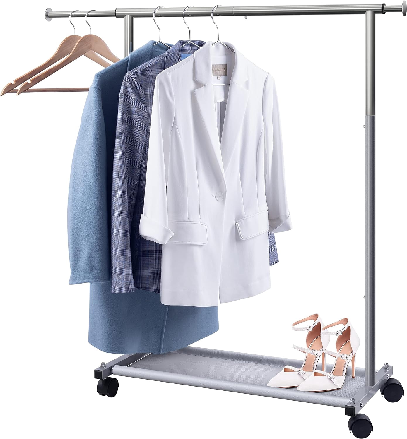 Short Clothing Racks for Hanging Clothes with Bottom Shelves and Wheels ...