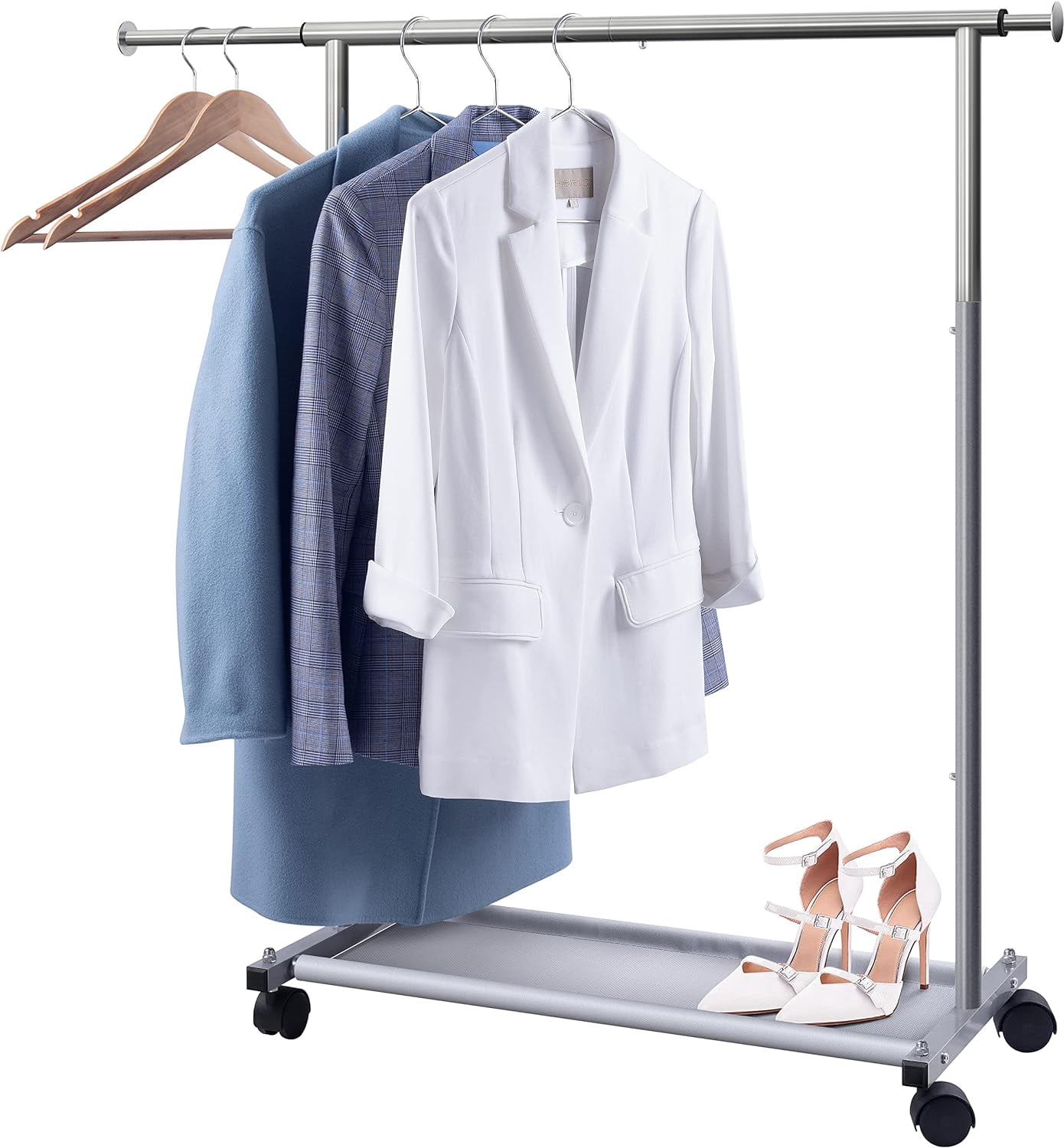 Short Clothing Racks for Hanging Clothes with Bottom Shelves and Wheels ...