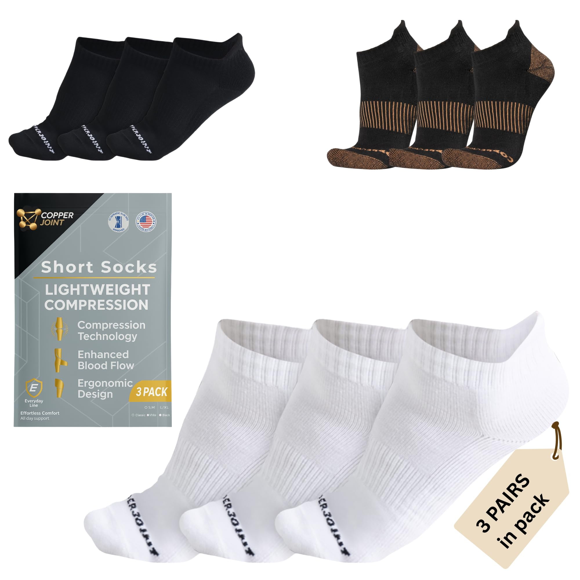 Short Compression Socks 3 Pack White LXL – Breathable Low Cut Socks ...