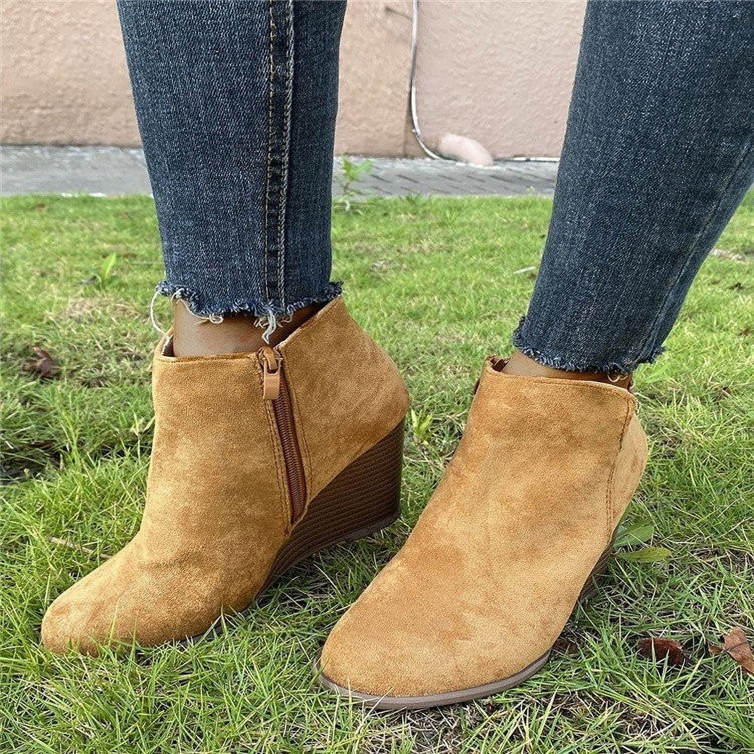 Short Cowboy Boots For Women Low Heel, Platform Wedge Booties Stacked ...