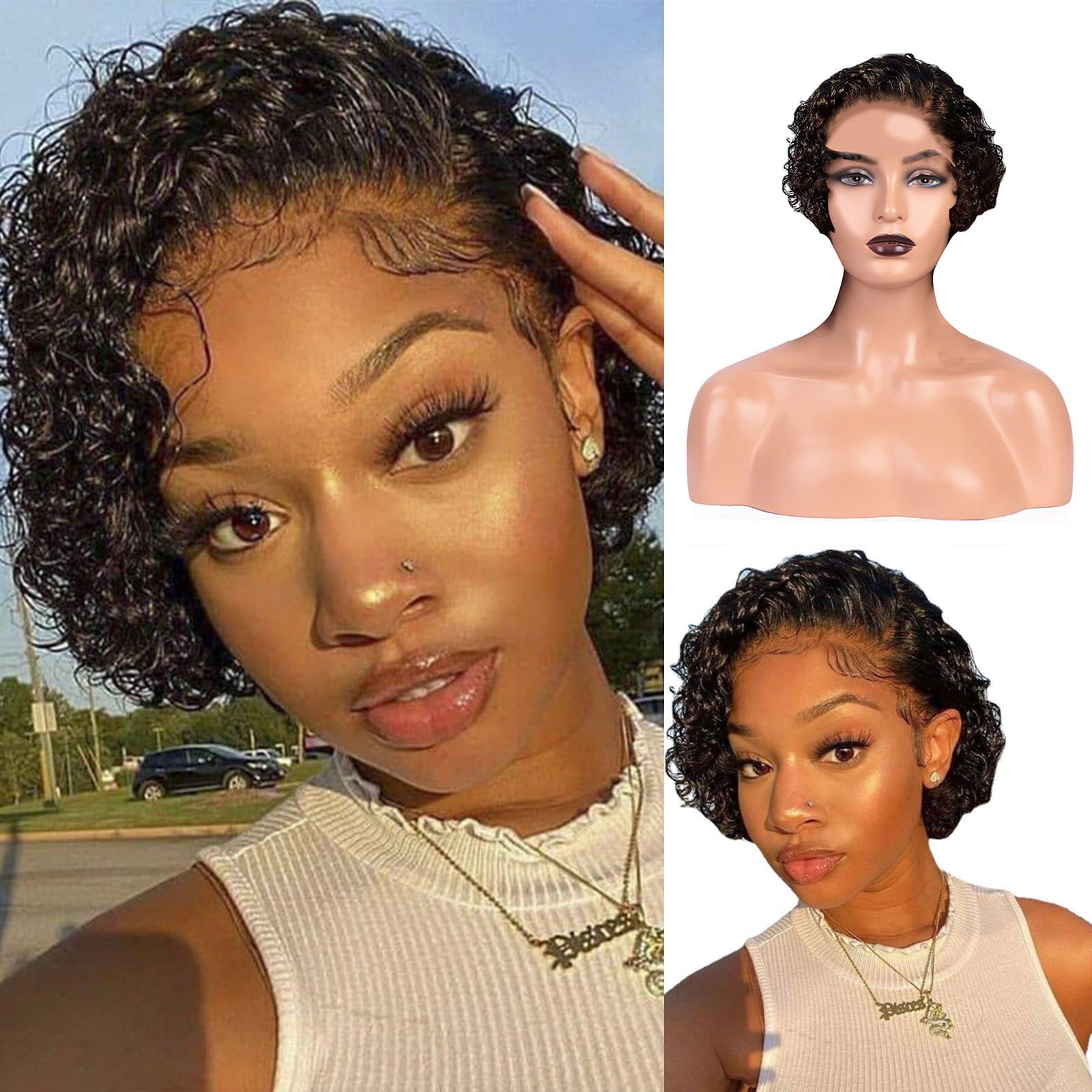 Short Curly Afro Synthetic Wig for Women Natural Black Hairstyle Full ...