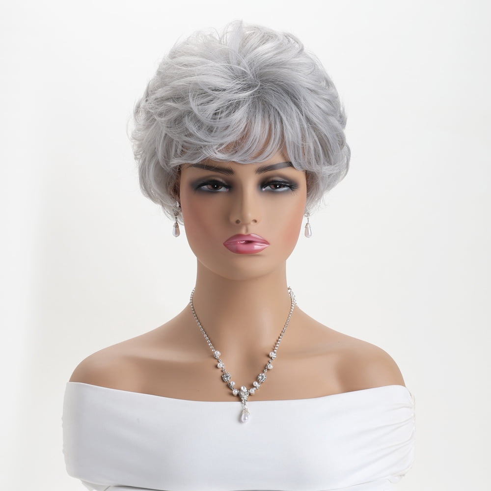Short Curly Gray Hair Wig for Women | High Temperature Fiber | 24cm ...