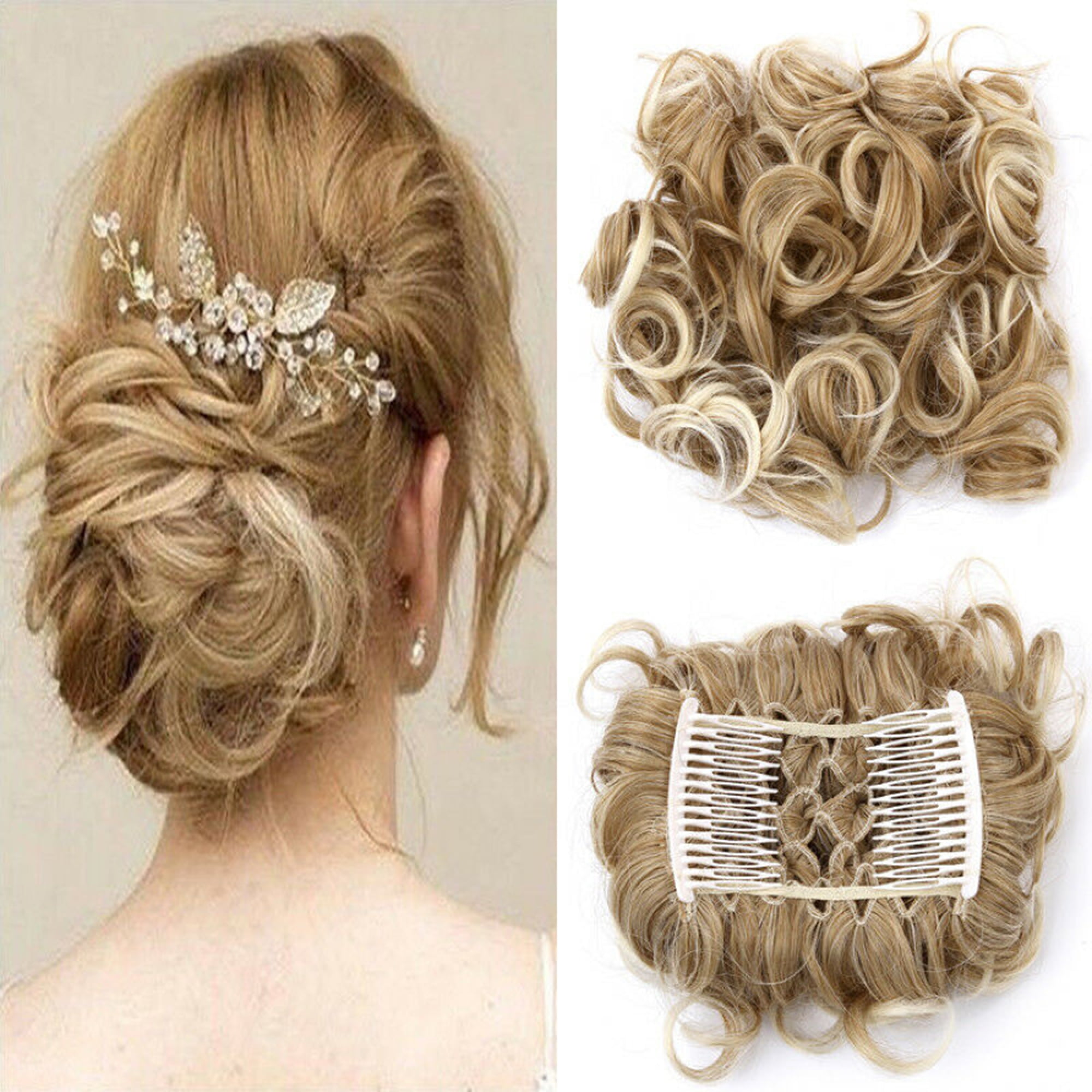 Short Curly Hair Extensions Comb Clip Messy Hair Scrunchie Bun Ponytail ...