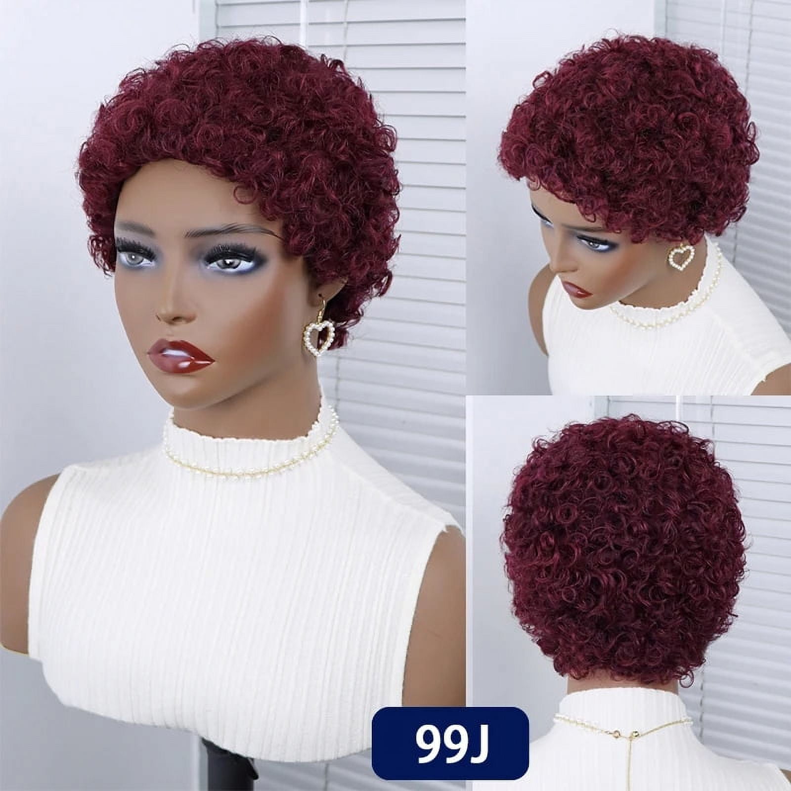 Short Curly Pixie Cut Wig Human Hair Wigs Glueless Machine Made Wig ...