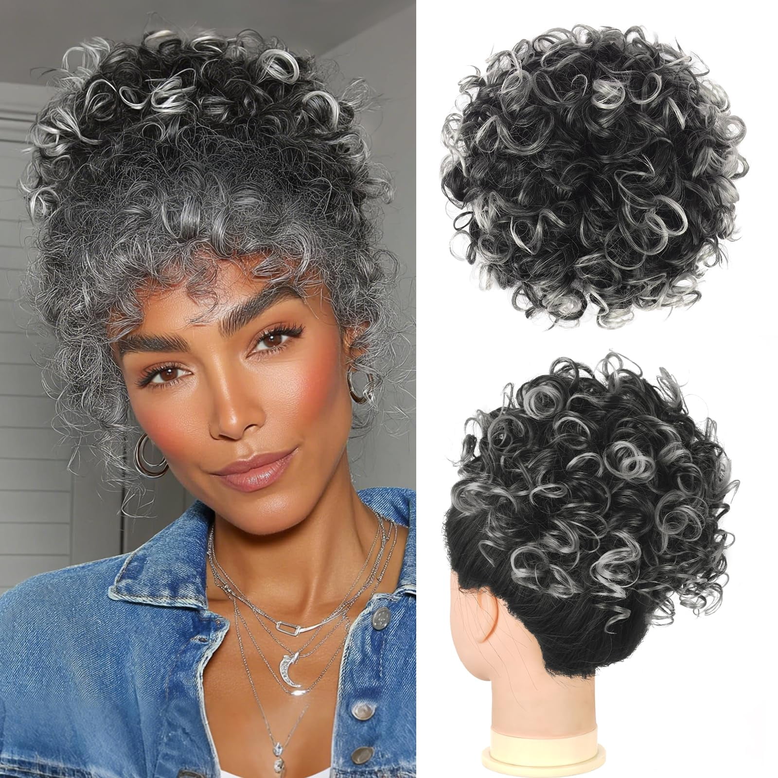 Short Curly Ponytail Extension Messy Bun Hair Piece 80g Elastic ...