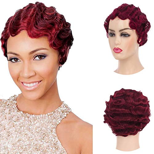 Short Curly Wigs Pixie Wigs for Women Synthetic Finger Wave Hair Wig ...