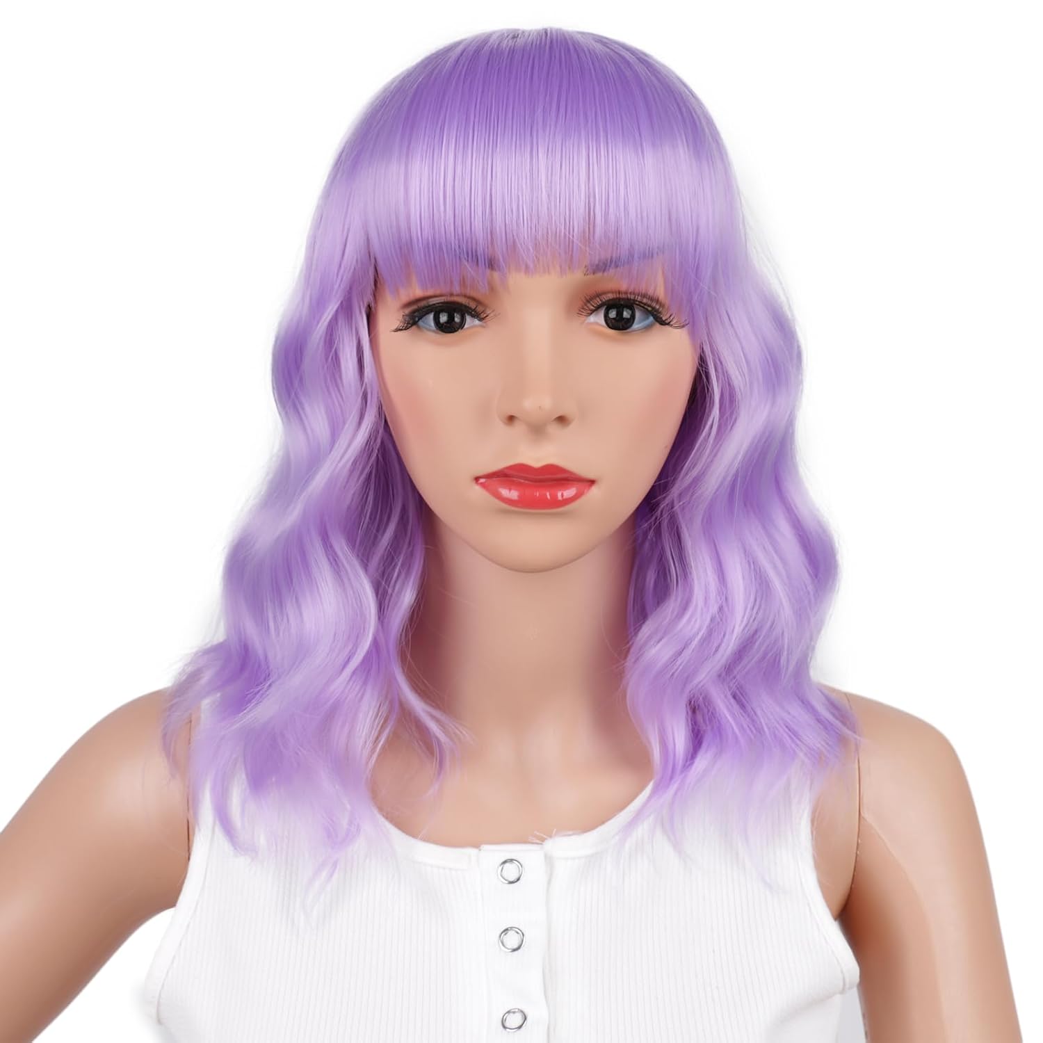 Short Curly Wigs with Bangs for Women 14 Inches Wavy Bob Wig Synthetic ...