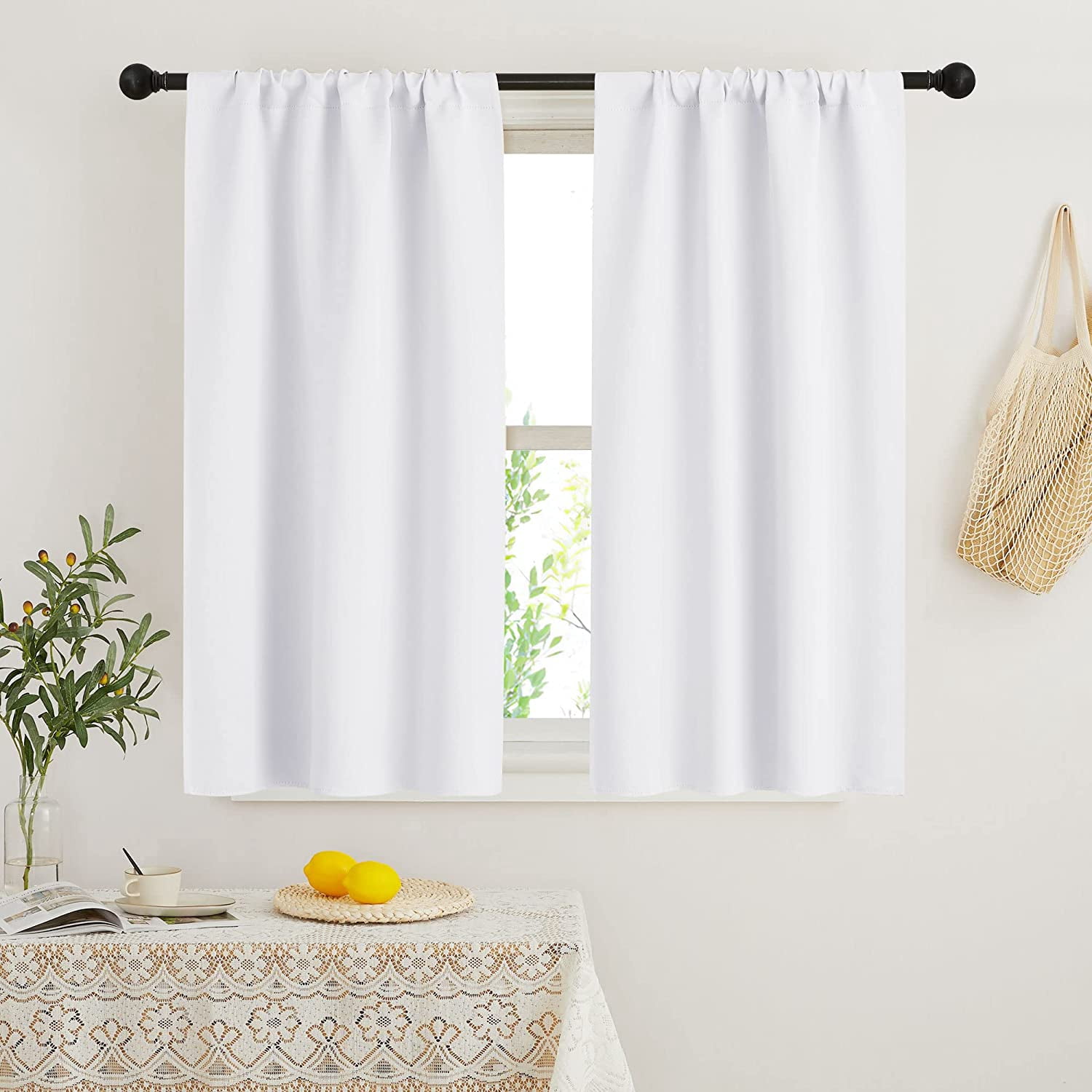 Short Curtains 45 inch 2 Panels Set, Room Darkening Small Window Drapes ...