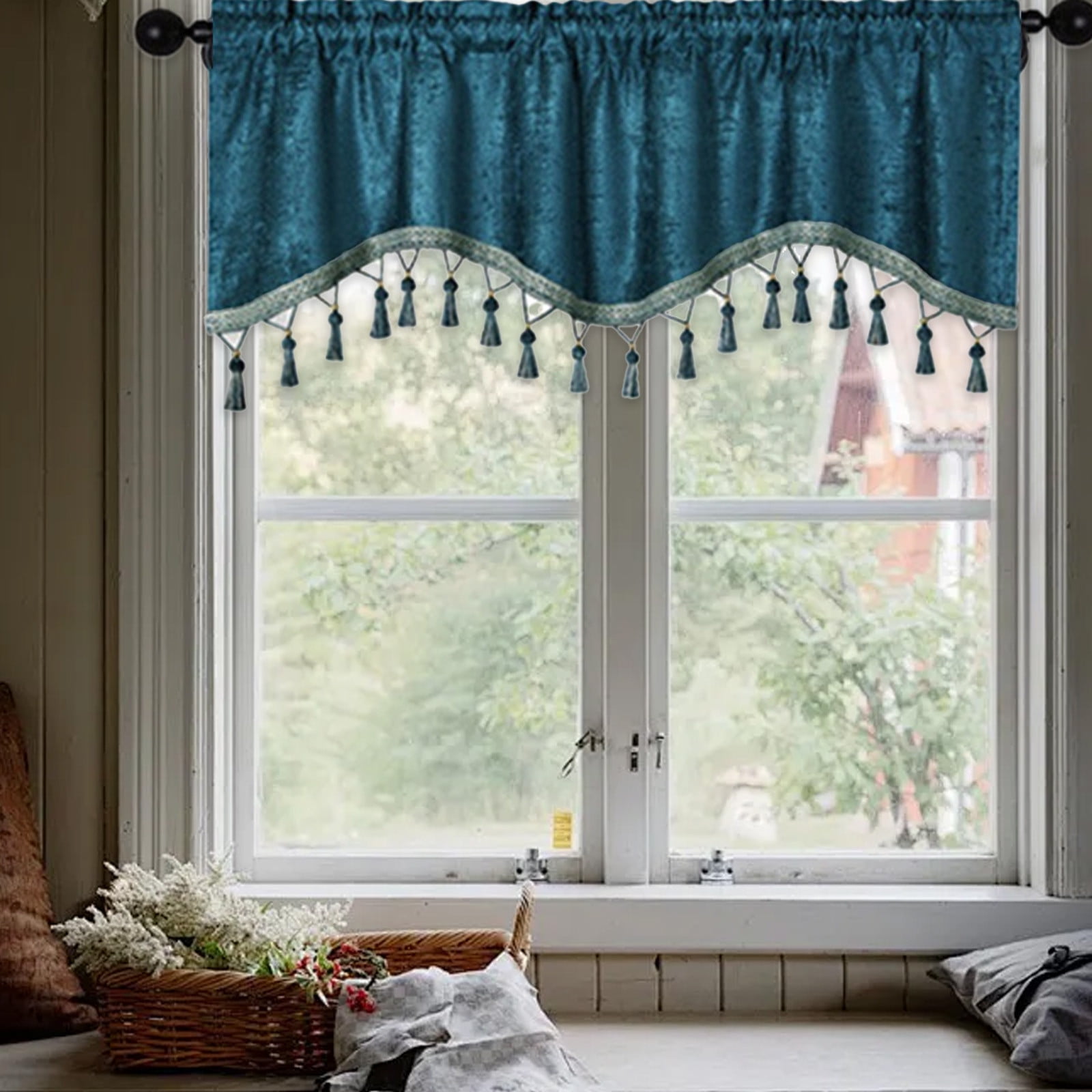 Short Drapes,Valances for Windows,Rod Pocket Scalloped Curtain Valance ...