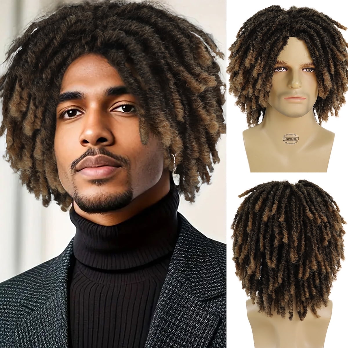 Short Dreadlocks Wigs for Men Braided Wig with Bangs in Synthetic Fiber ...