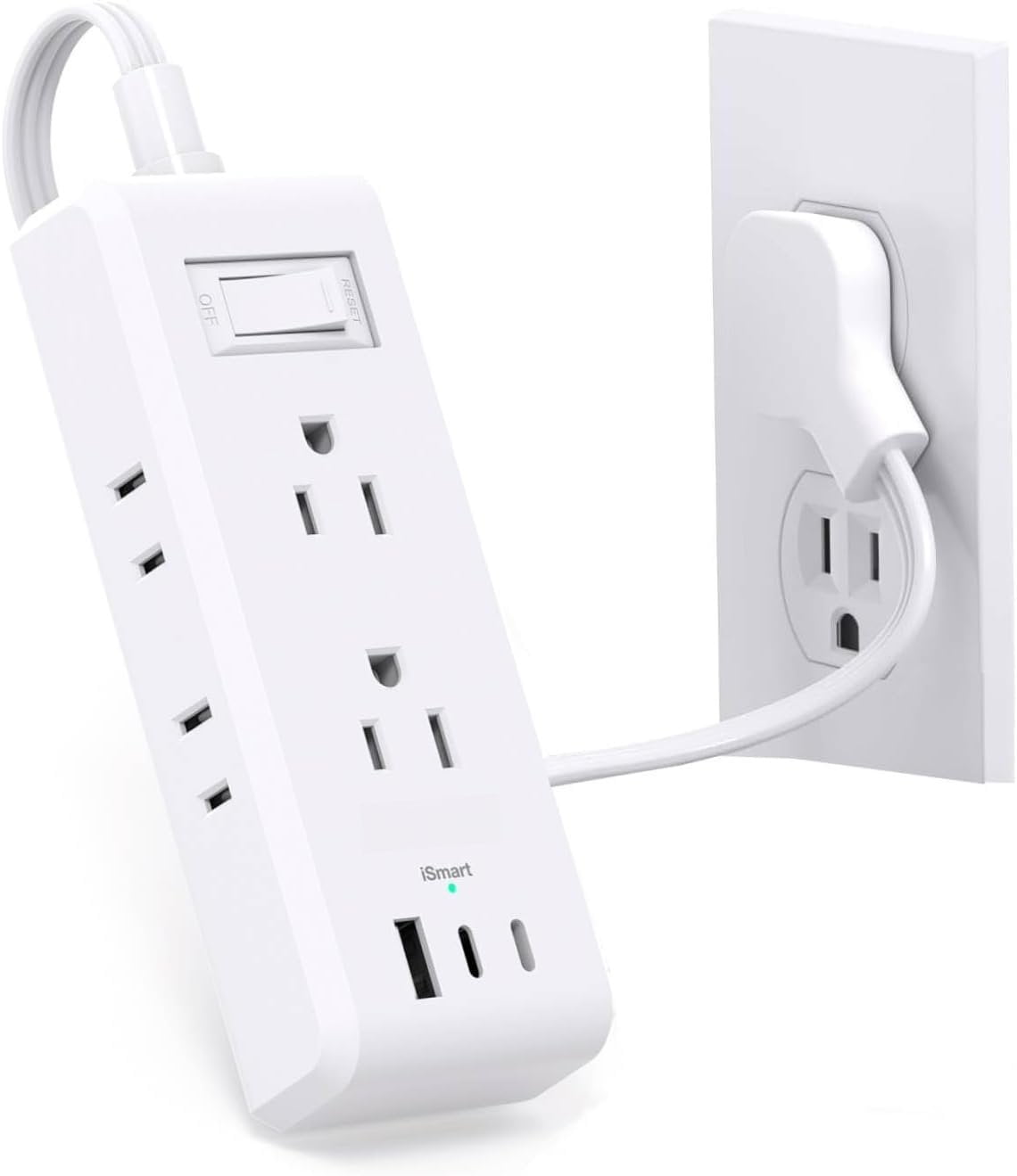 Short Extension Cord 1 Ft, Thin Flat Plug Power Strip, 6 Outlets 3 ...