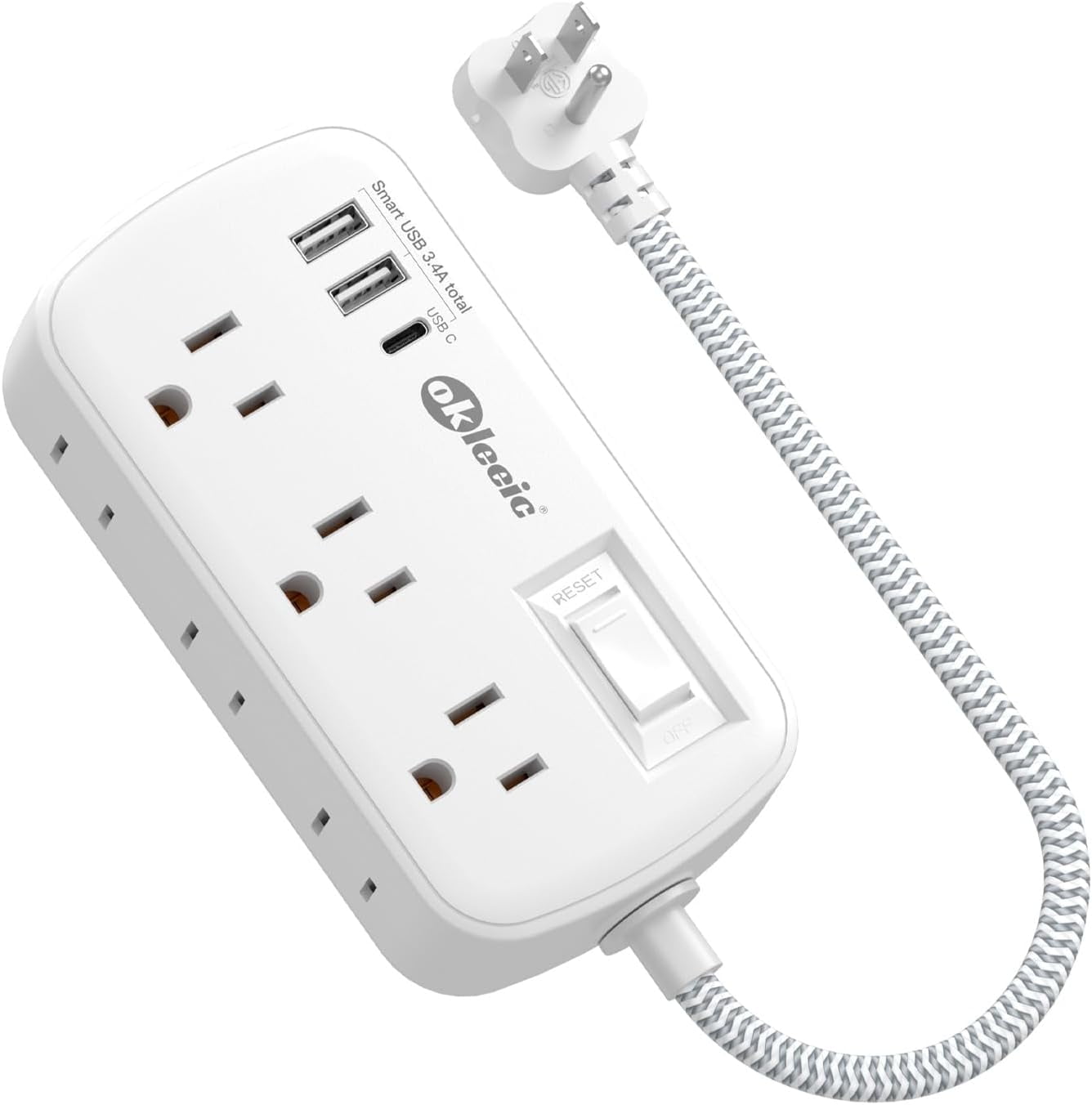 Short Extension Cord 1 ft - Flat Plug Small Power Strip Surge Protetor ...