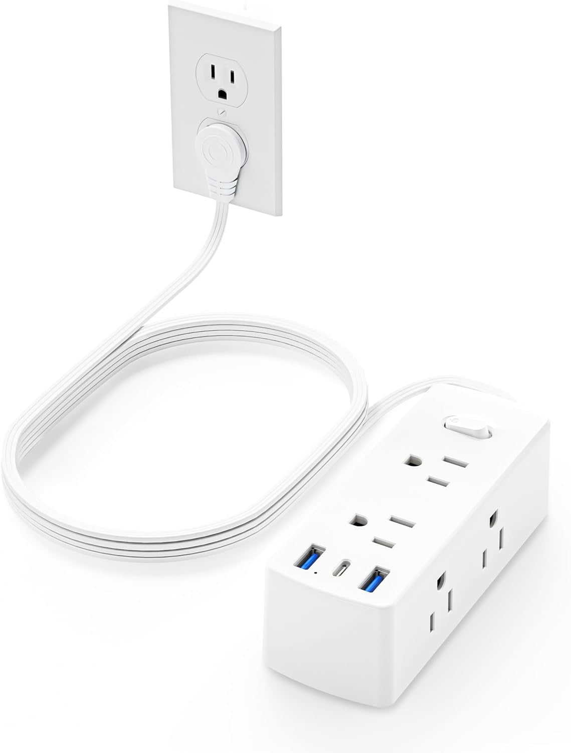 Short Extension Cord 1ft - Olcorife Flat Plug Power Strip with 6 ...
