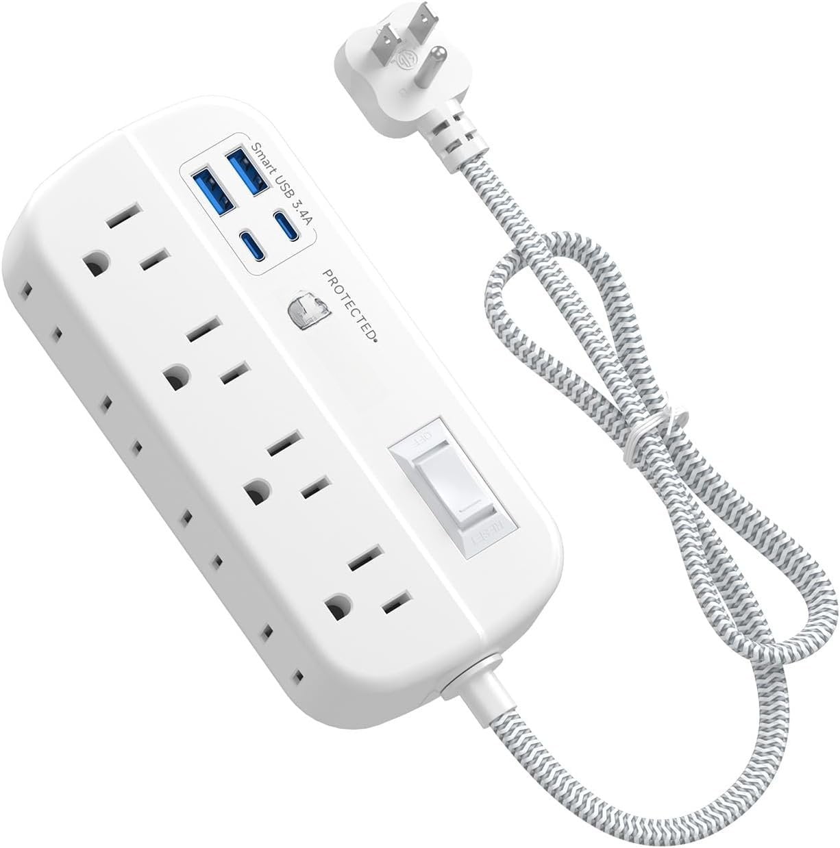 Short Extension Cord 2 Foot - Power Strip Flat Plug Surge Protetor with ...