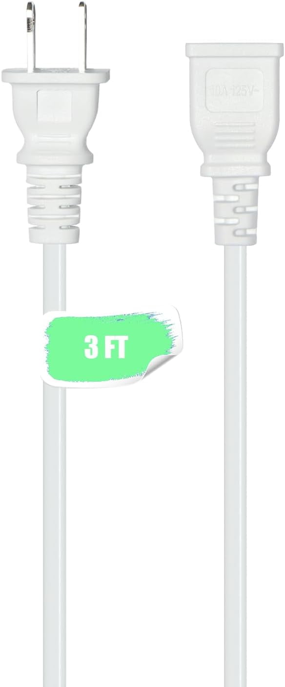 Short Extension Cord 3 Foot 2 Prong White Extension Cords Small for ...