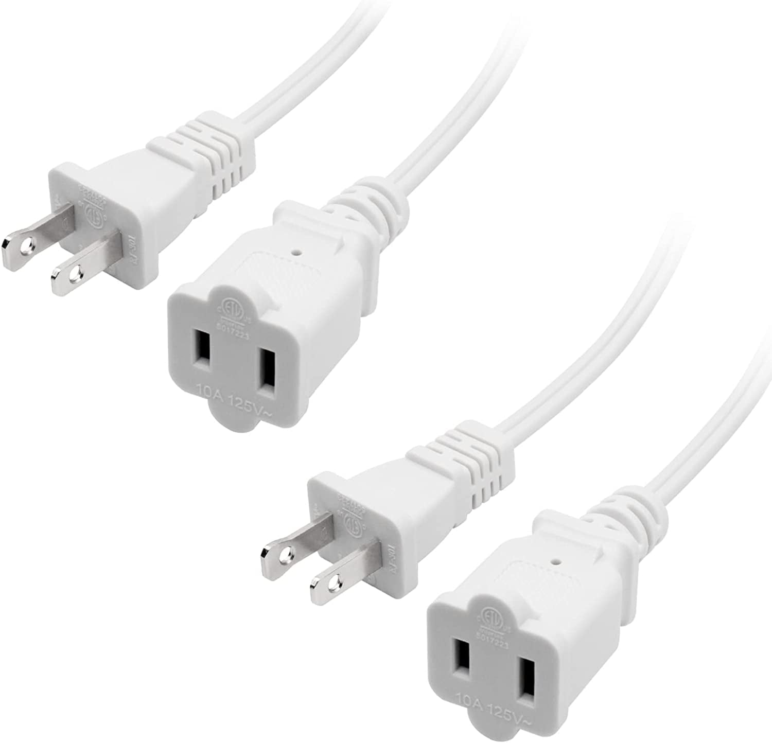 Short Extension Cord 3 Ft，2Pack Flat Plug Extension Cord 2 Prong,US ...