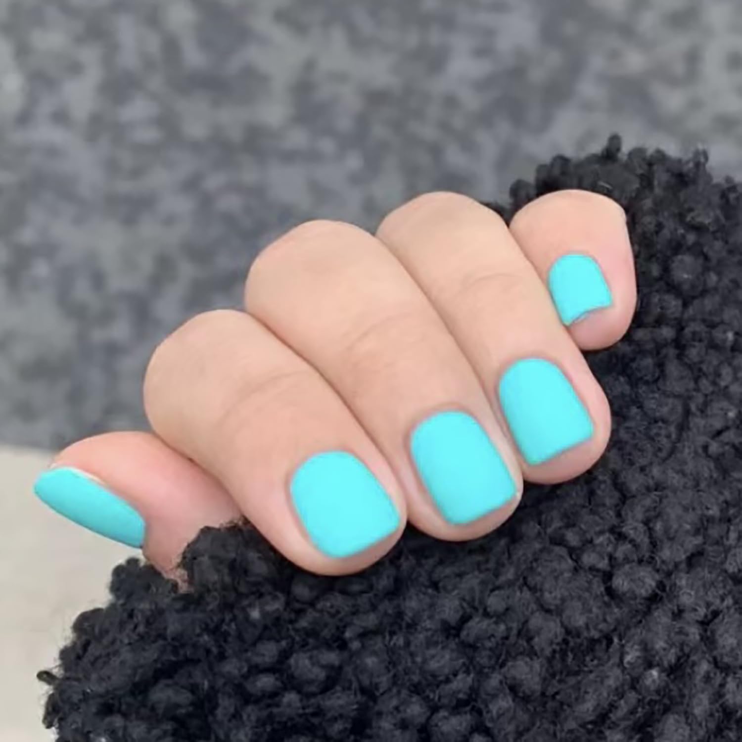 Short Fake Nails Square Shape Press on Nails Blue Acrylic Nails Pure ...