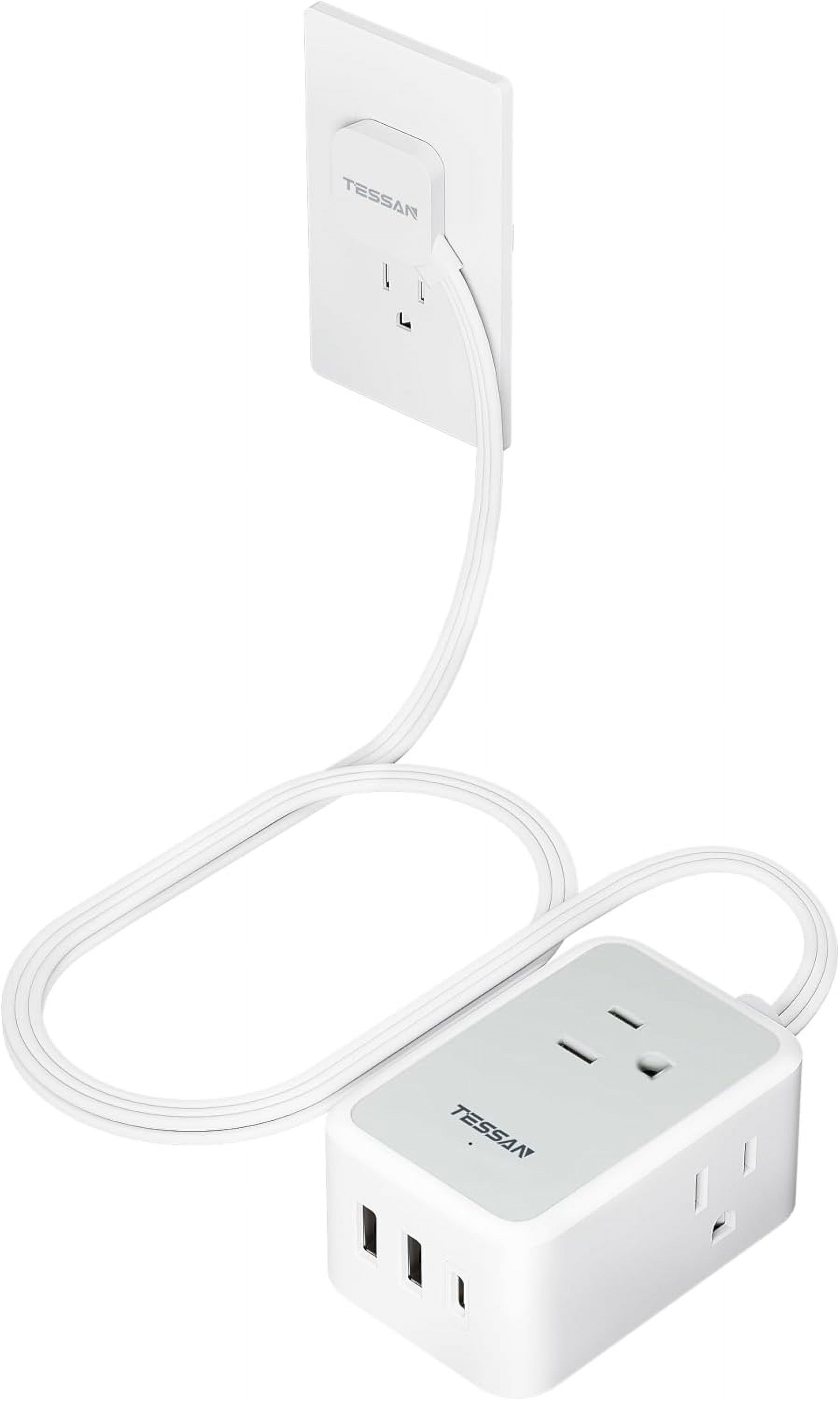 Short Flat Extension Cord, Small Power Strip with 3 USB Port (1 USB C ...