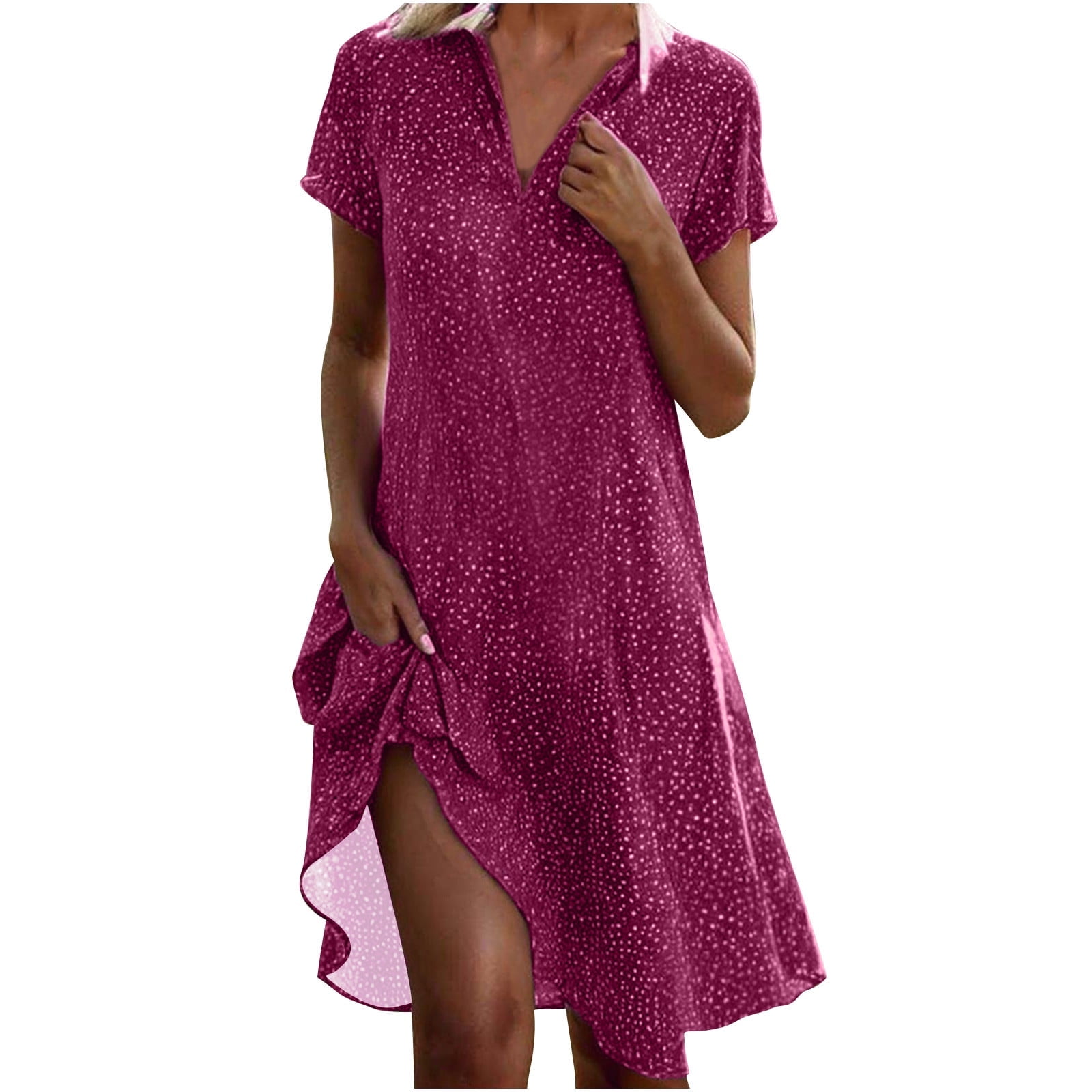 Short Flowy Dresses for Women New Spring/Summer V-Neck Polka Dots Dress ...