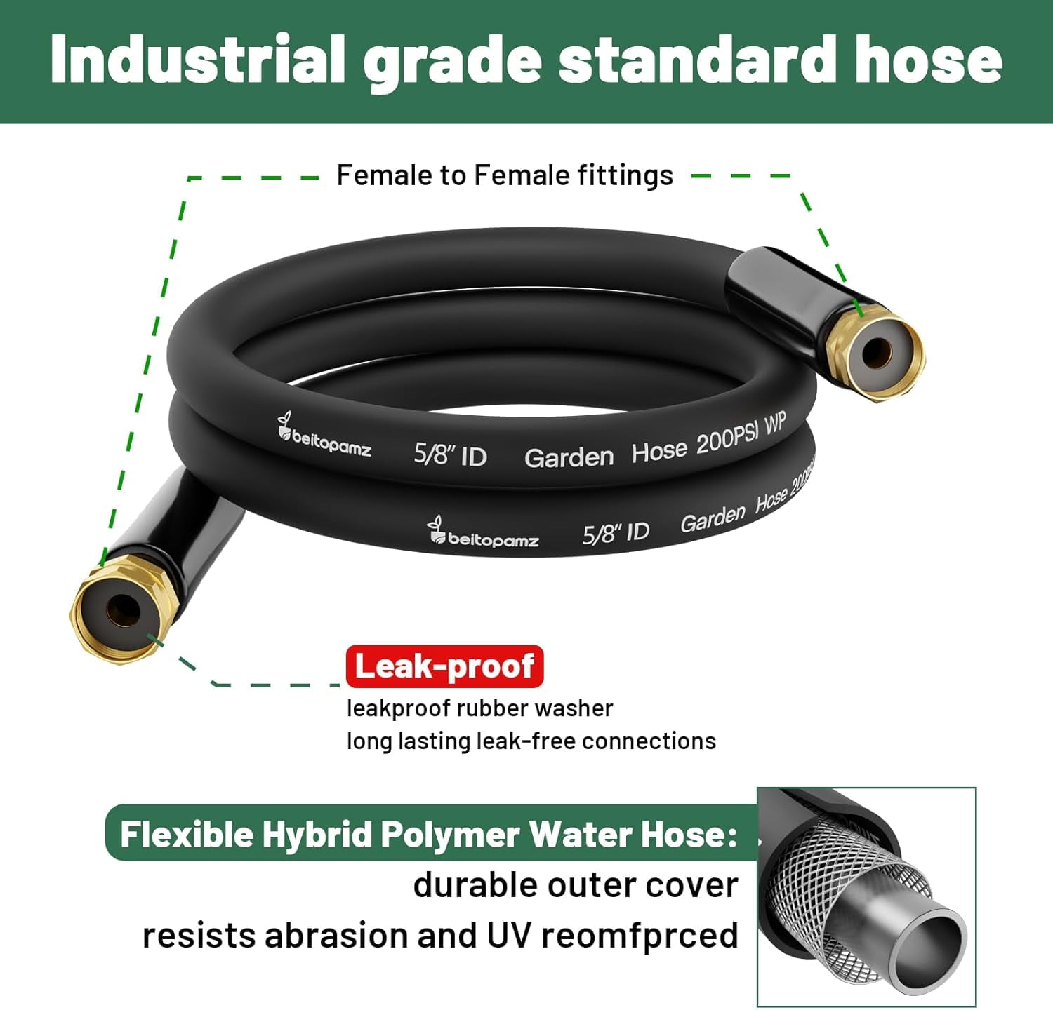 Short Garden Hose 10 ft x 5/8" Female to Female, Heavy Duty Small Water ...