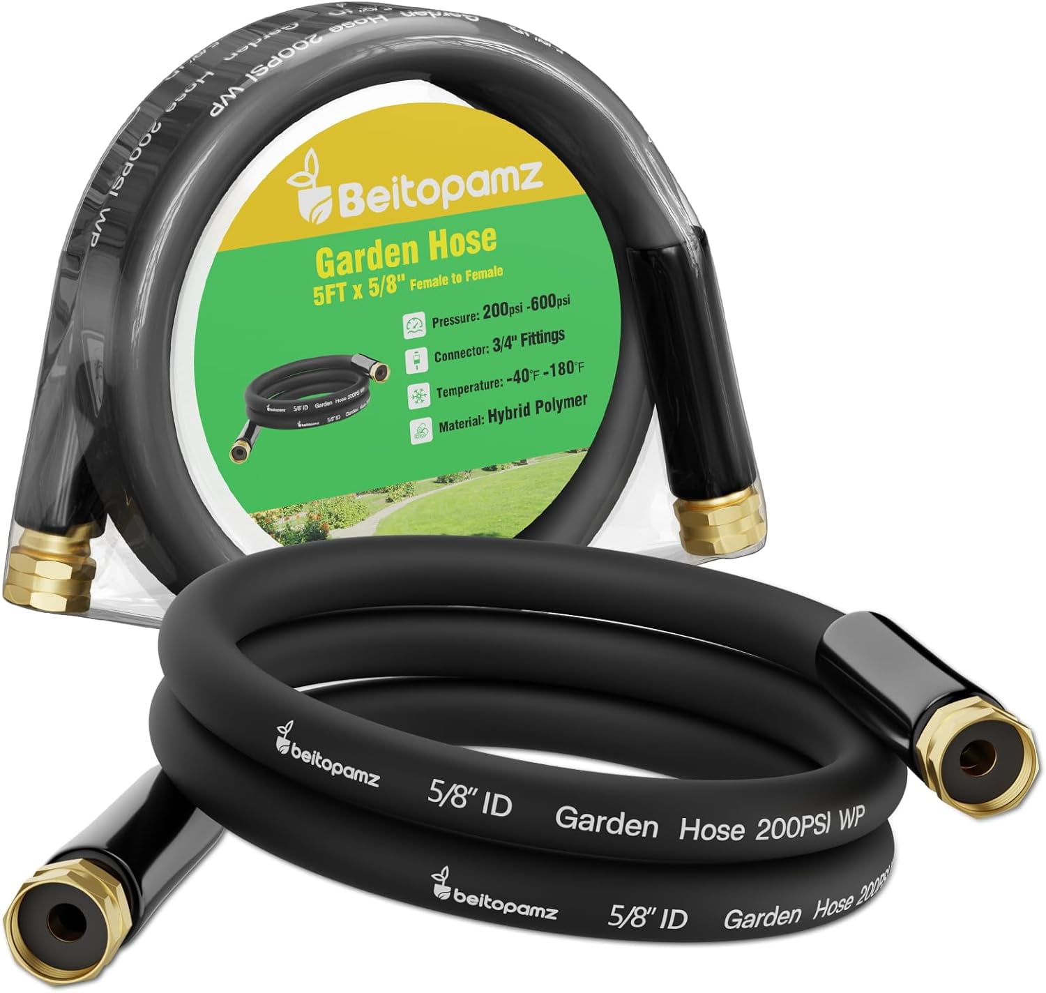 Short Garden Hose 5 ft x 5/8" Female to Female, Heavy Duty Small Water ...