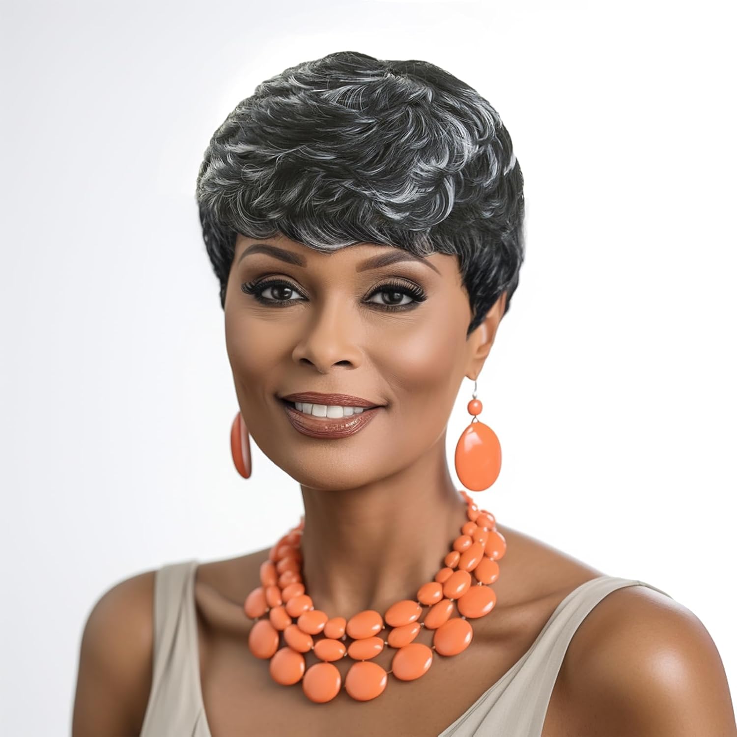Short Grey Pixie Cut Wigs for Black Women Black Mixed Grey Pixie Wigs ...
