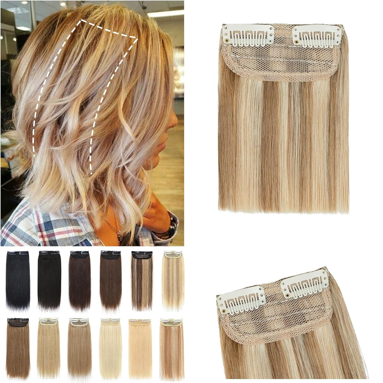 Short Hair Extensions Clip in Human Hair 1PCS 2 Clips Balayage Clip in ...