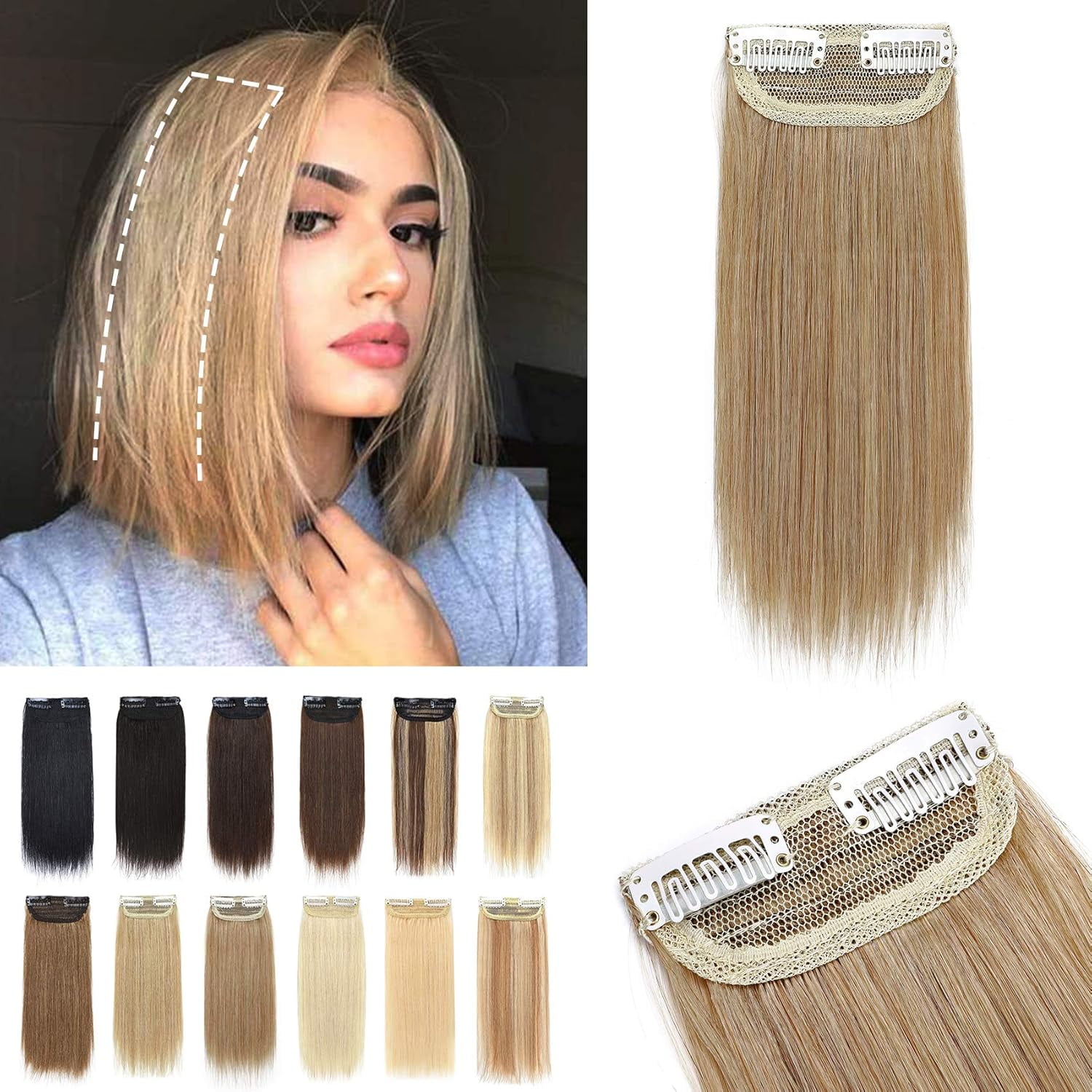 Short Hair Extensions Clip in Human Hair 1PCS 2 Clips Balayage Clip in ...