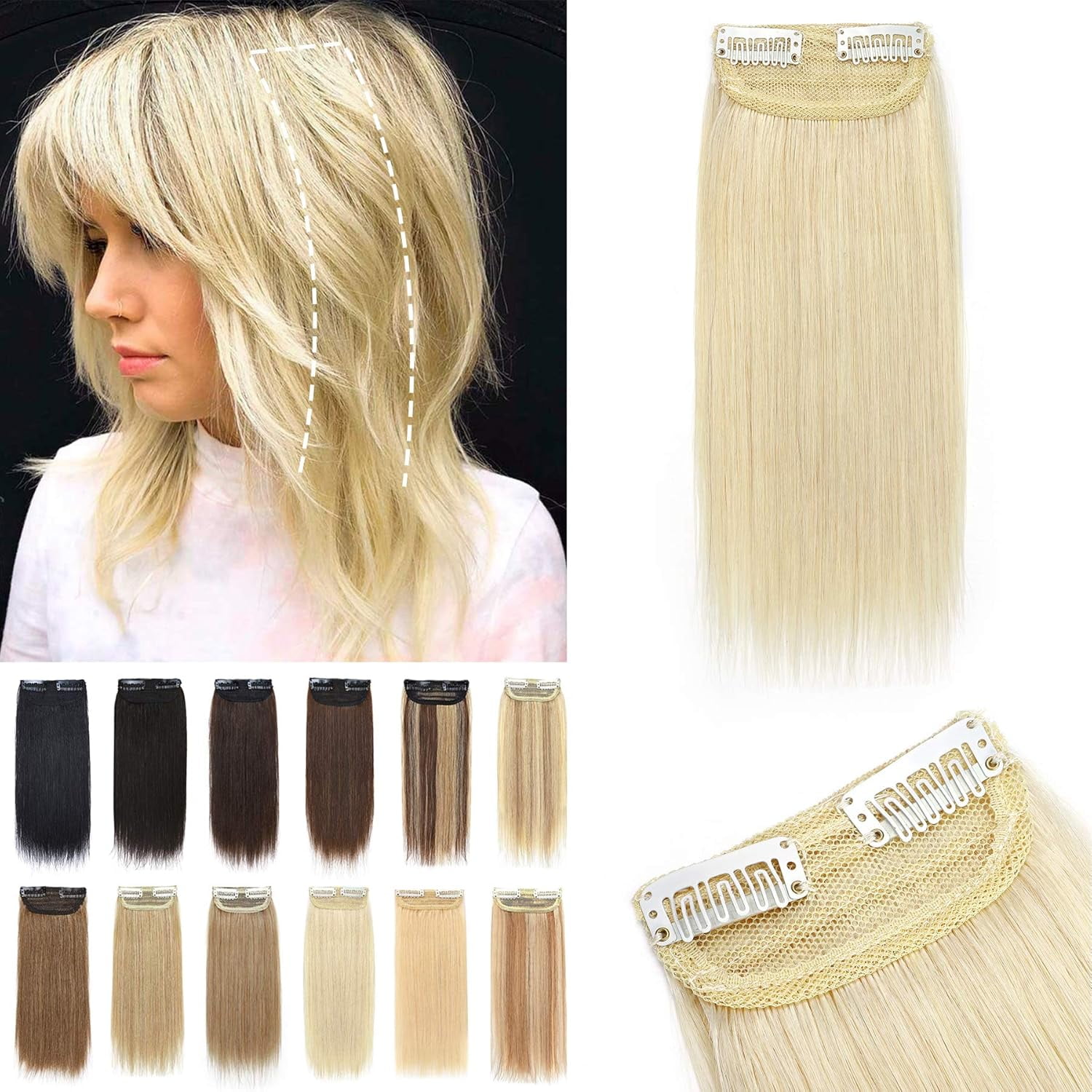 Short Hair Extensions Clip in Human Hair 1PCS 2 Clips Balayage Clip in ...