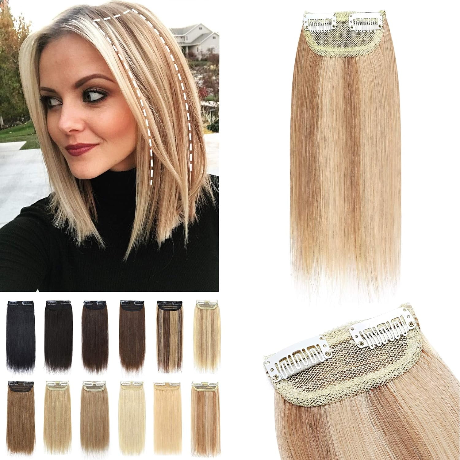 Short Hair Extensions Clip in Human Hair 1PCS 2 Clips Balayage Clip in ...