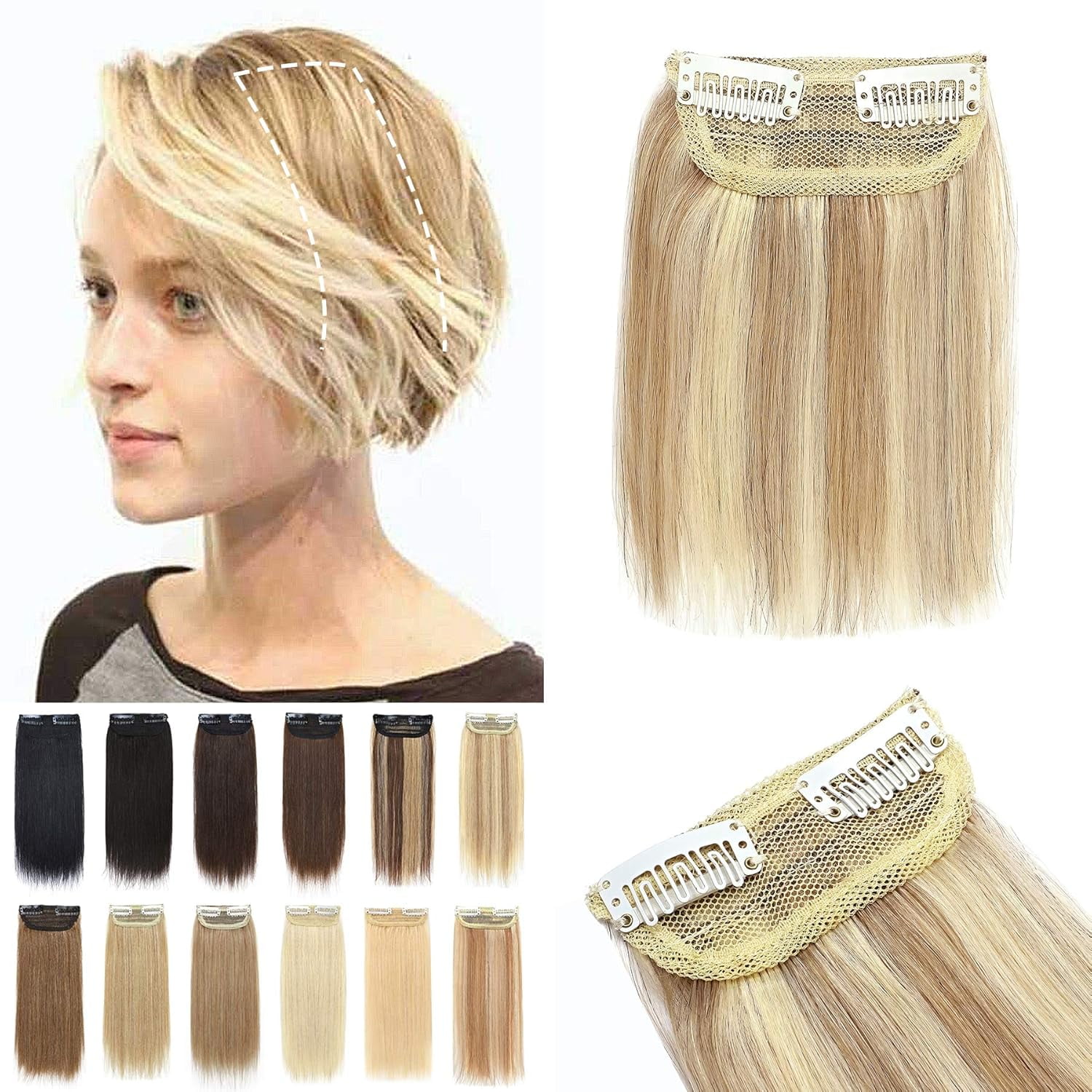 Short Hair Extensions Clip in Human Hair 1PCS 2 Clips Balayage Clip in ...