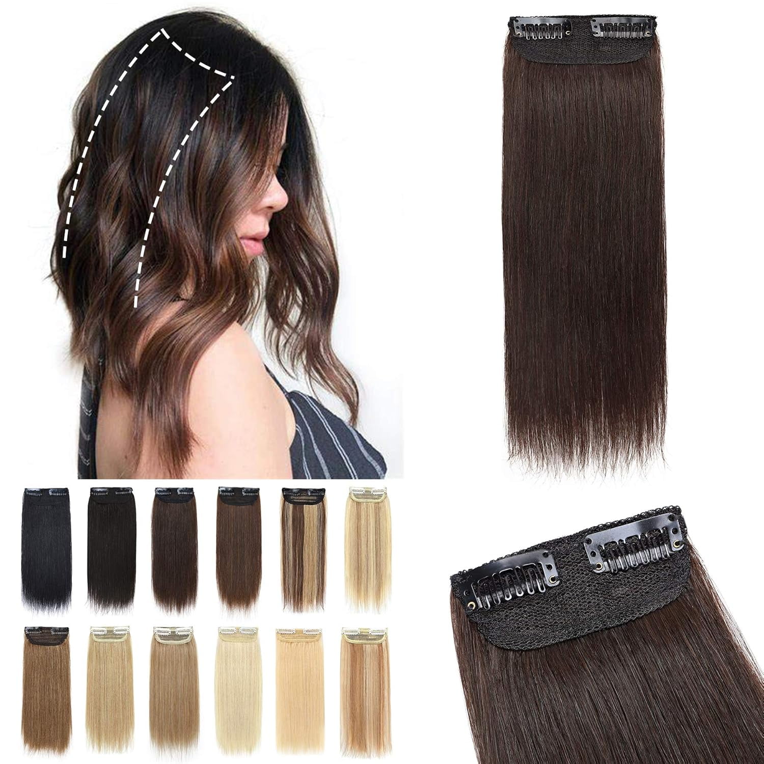 Short Hair Extensions Clip in Human Hair 1PCS 2 Clips Balayage Clip in ...