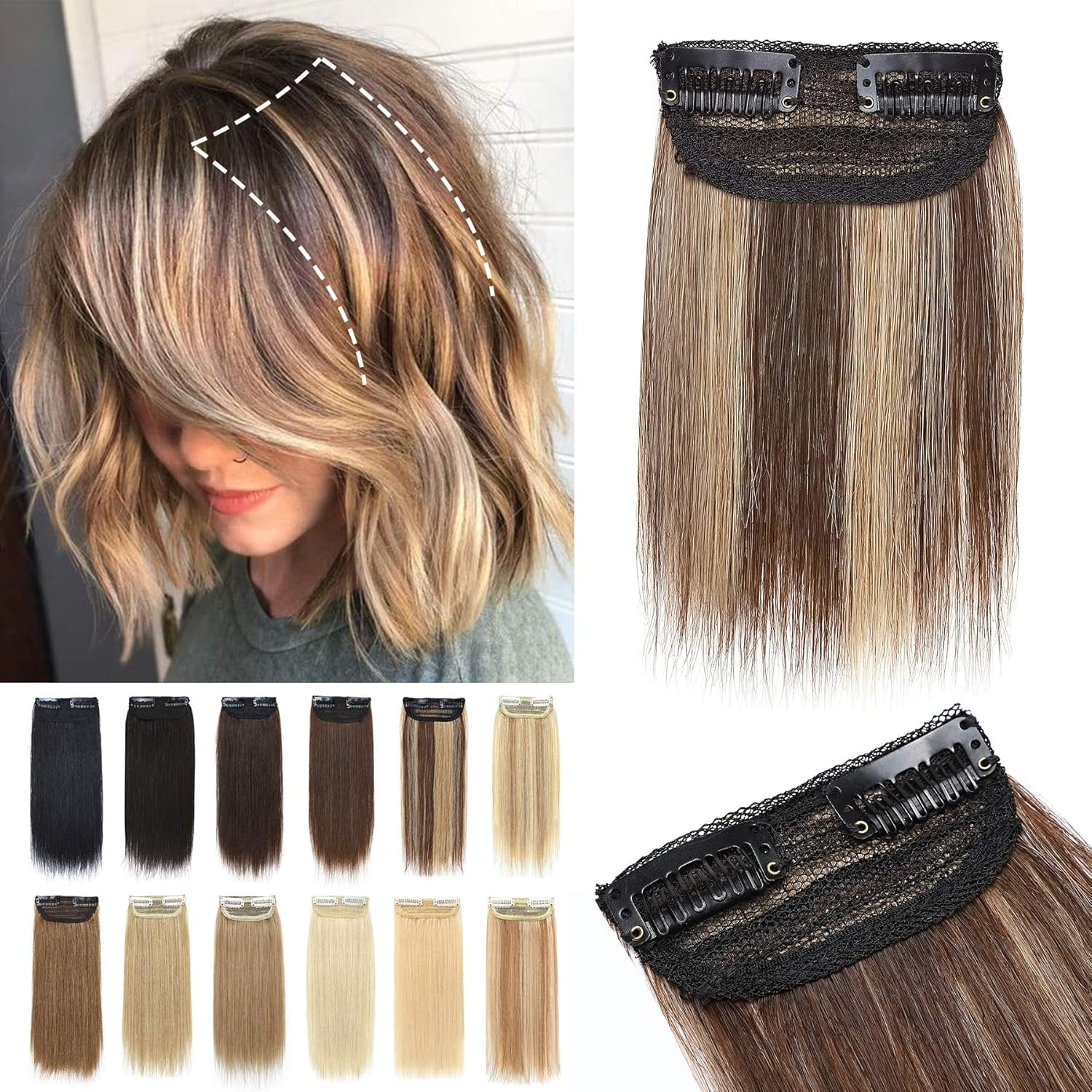 Short Hair Extensions Clip in Human Hair 1PCS 2 Clips Balayage Clip in ...