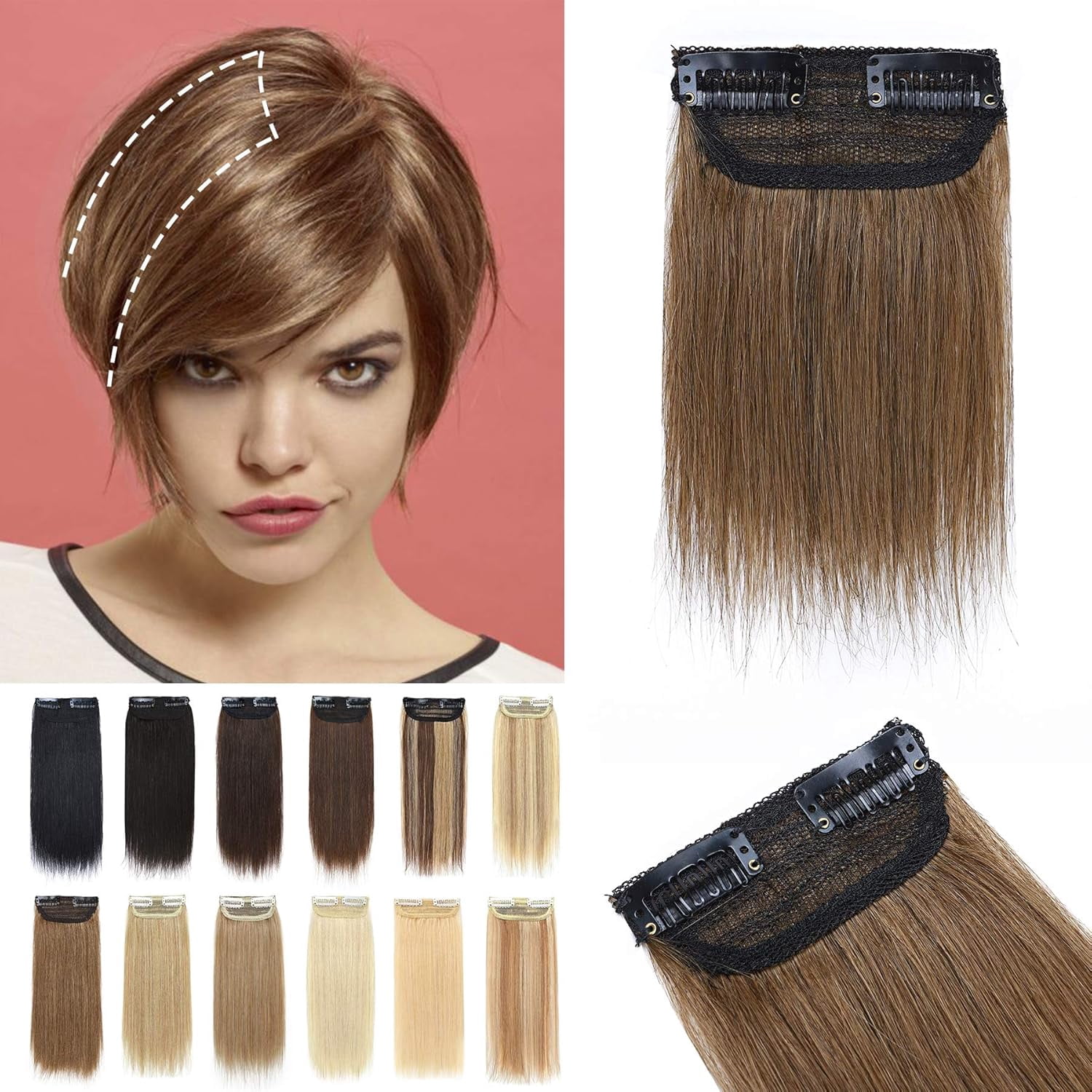 Short Hair Extensions Clip in Human Hair 1PCS 2 Clips Balayage Clip in ...