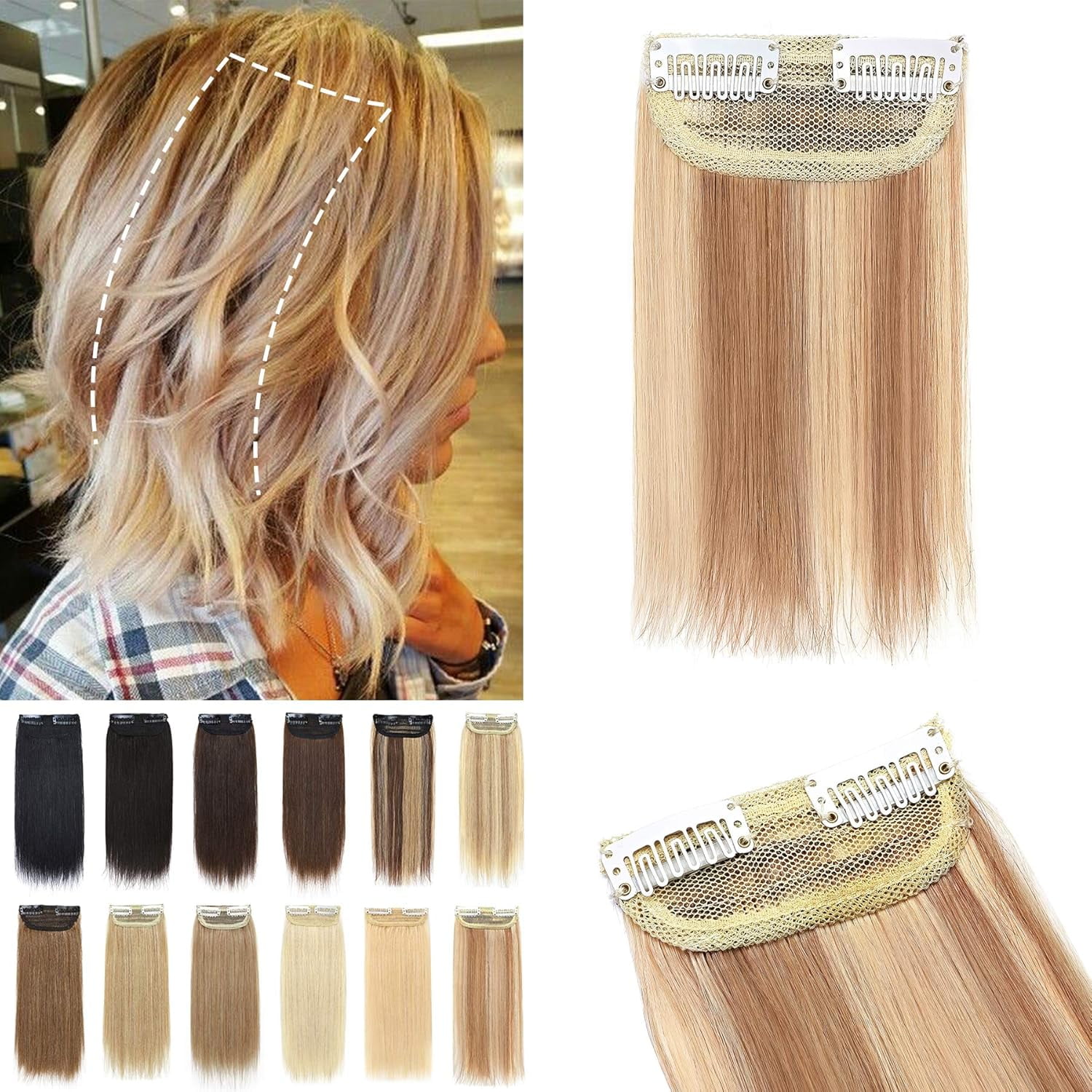 Short Hair Extensions Clip in Human Hair 1PCS 2 Clips Balayage Clip in ...