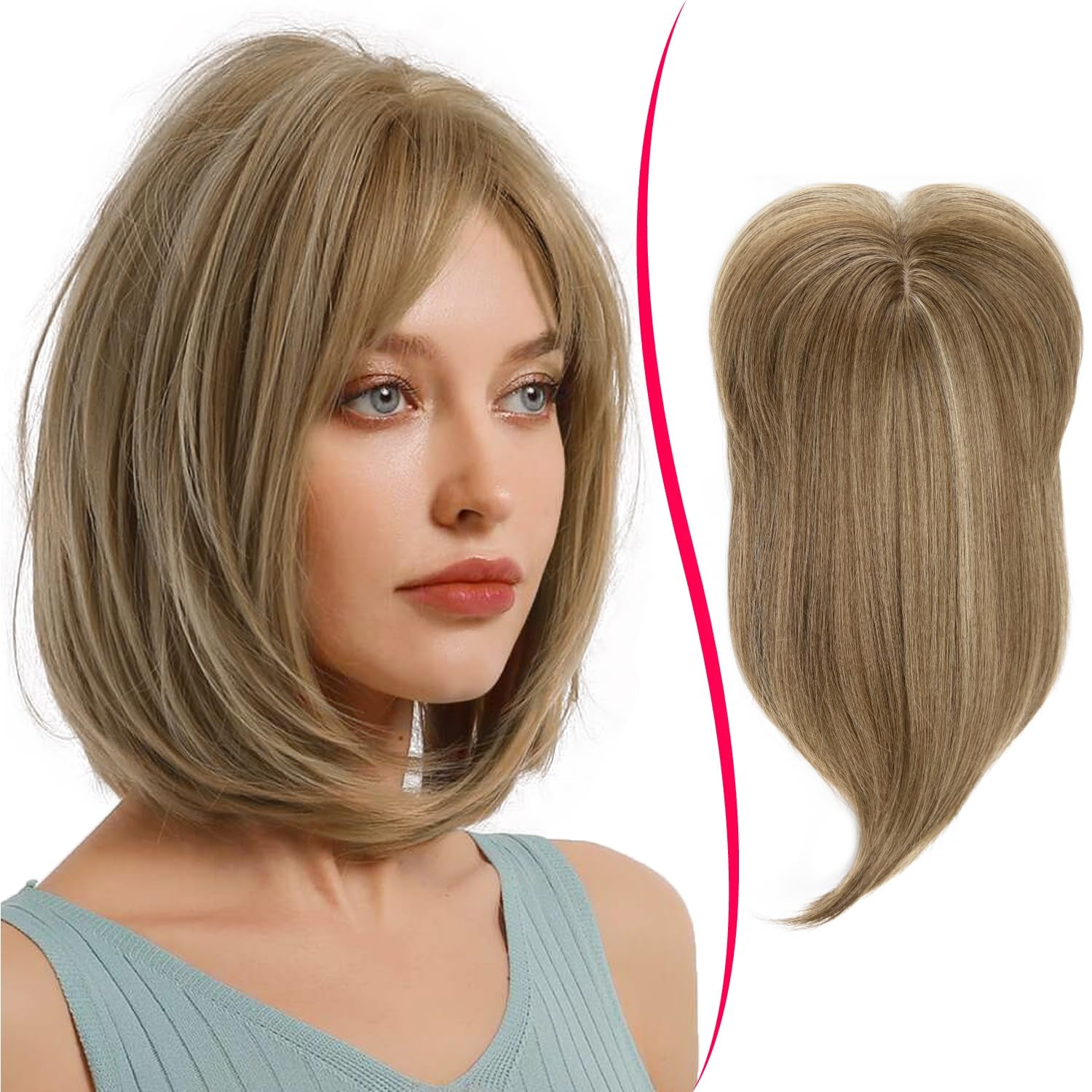 Short Hair Topper 12 Inch Layered Hair Toppers with Curtain Bangs for ...