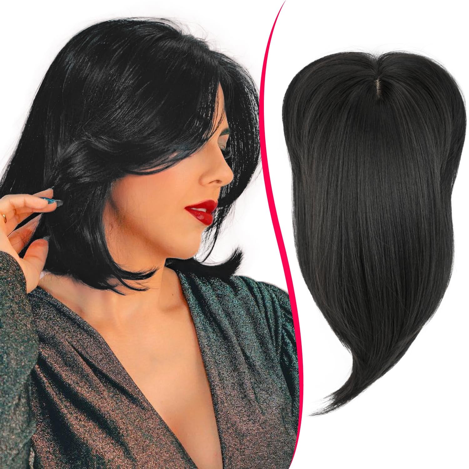 Short Hair Topper 12 Inch Layered Hair Toppers with Curtain Bangs for ...