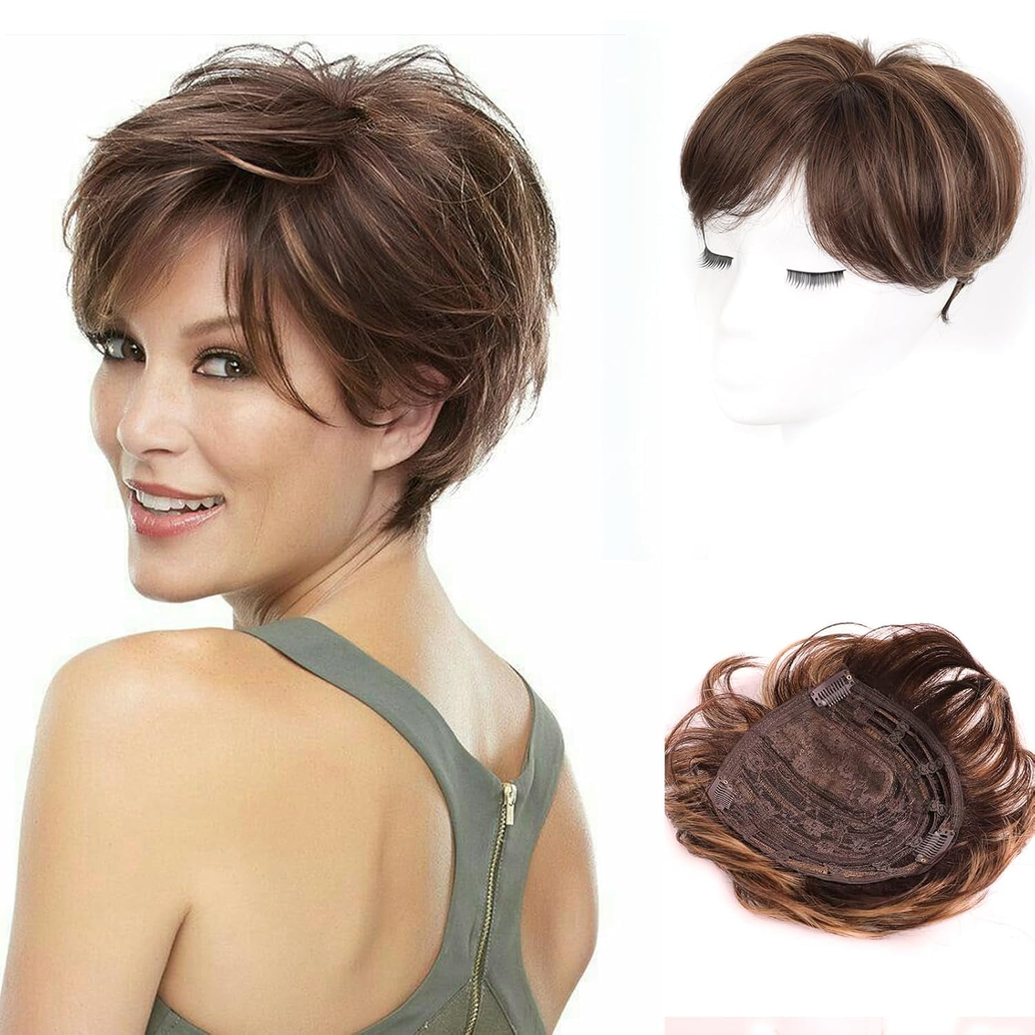 Short Hair Toppers Hairpieces for Women with Thinning Hair Synthetic ...