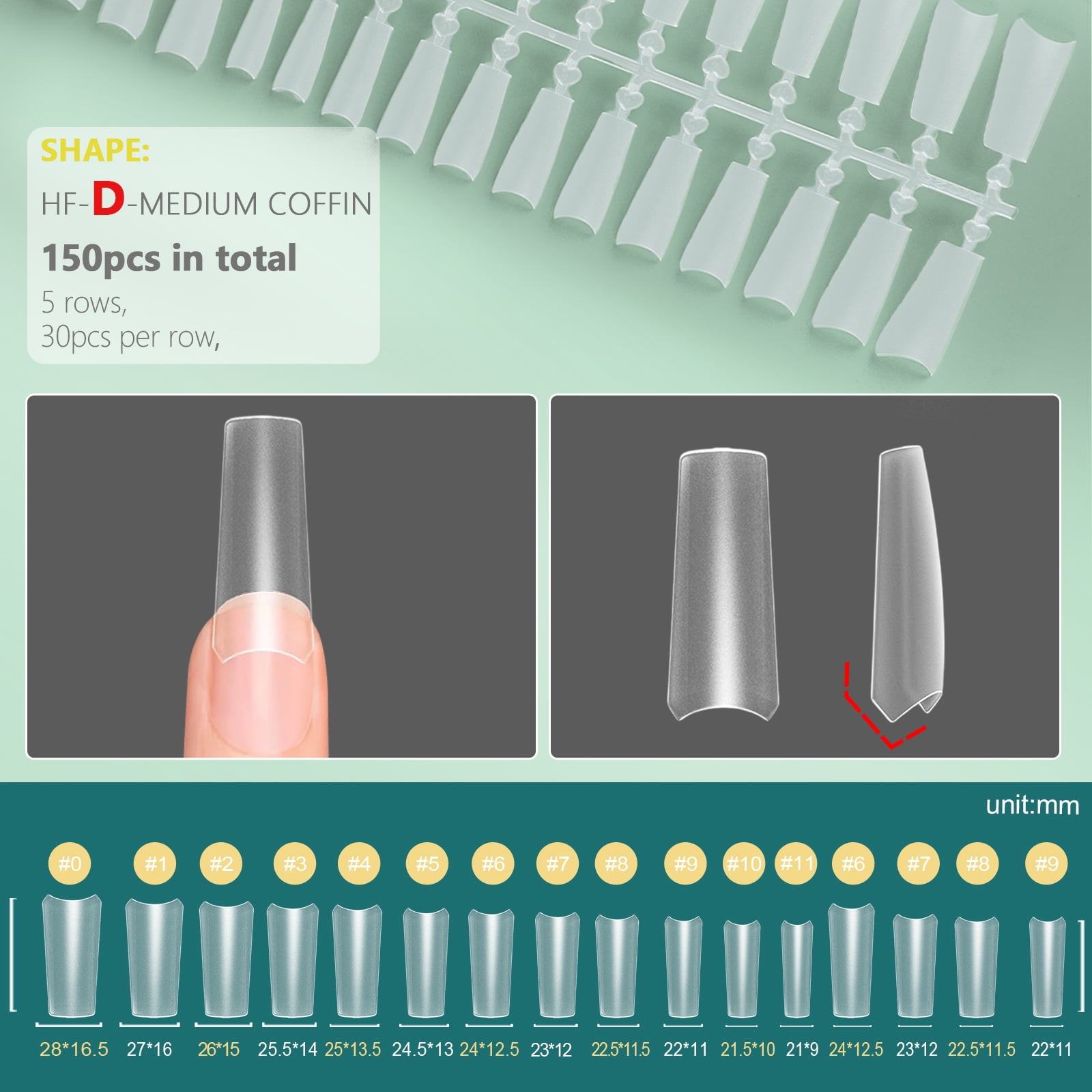 Short Half Cover False Nail Tips 150pcs Full Matte 12 Sizes No C Curve ...