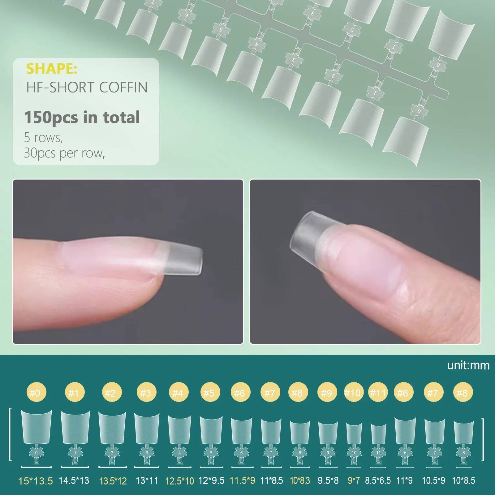 Short Half Cover False Nail Tips 150pcs Full Matte 12 Sizes No C Curve ...