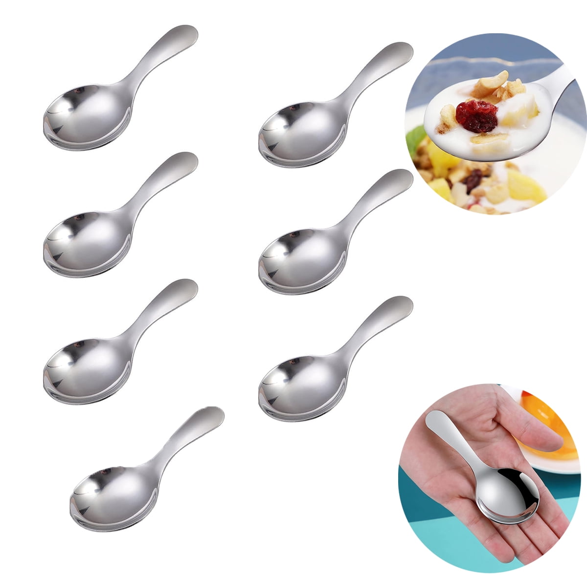 Short Handle Spoons,Tutuviw 7 Pcs Small Spoons for Condiments,304 ...