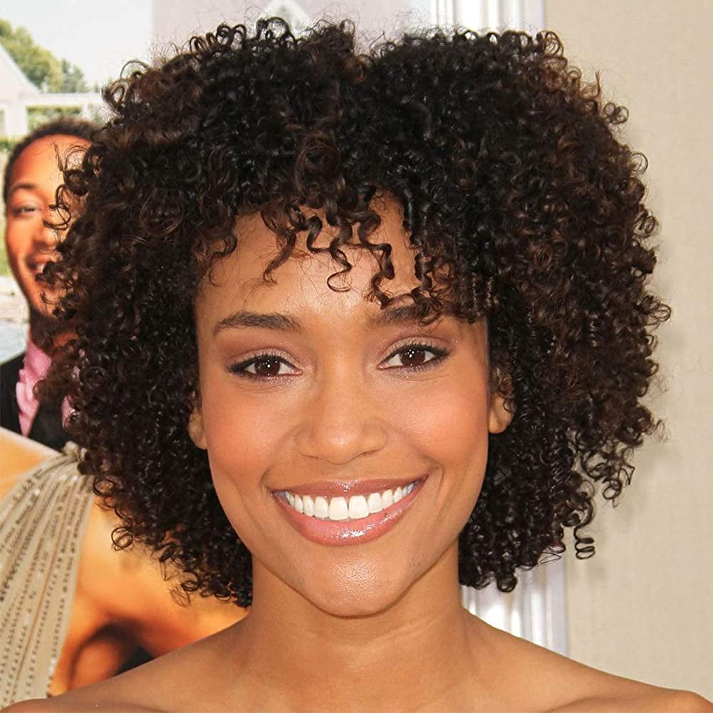 Short Kinky Curly Human Hair Wigs, 100% Brazilian Remy Hair Full Head ...